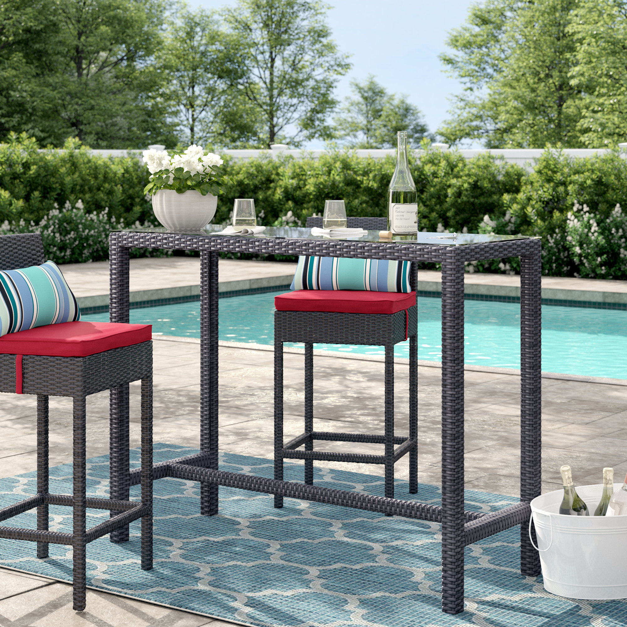 Freeport Park® Convene Wicker Rattan Outdoor Patio Rectangle Bar Table ...