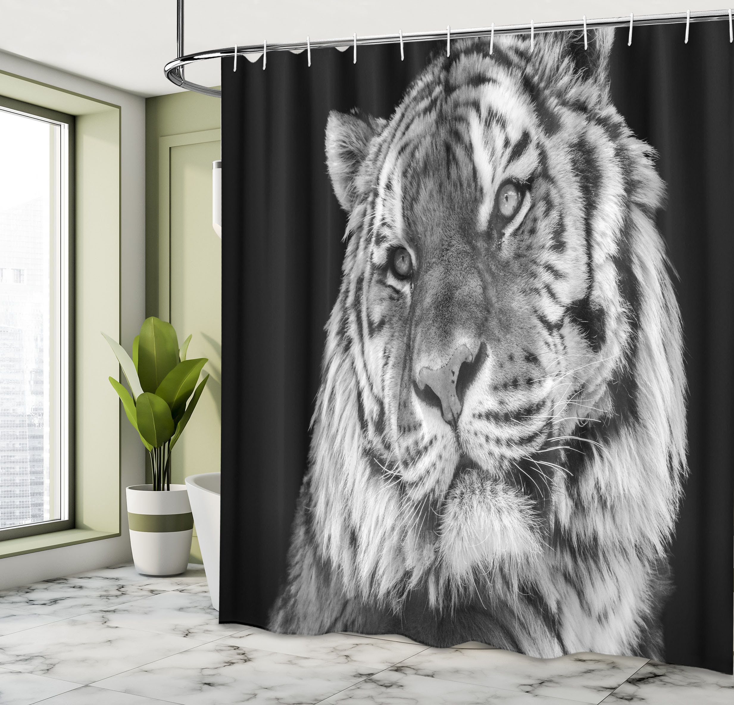 East Urban Home Delrosario Tiger Shower Curtain Intense Gaze of Hunter ...
