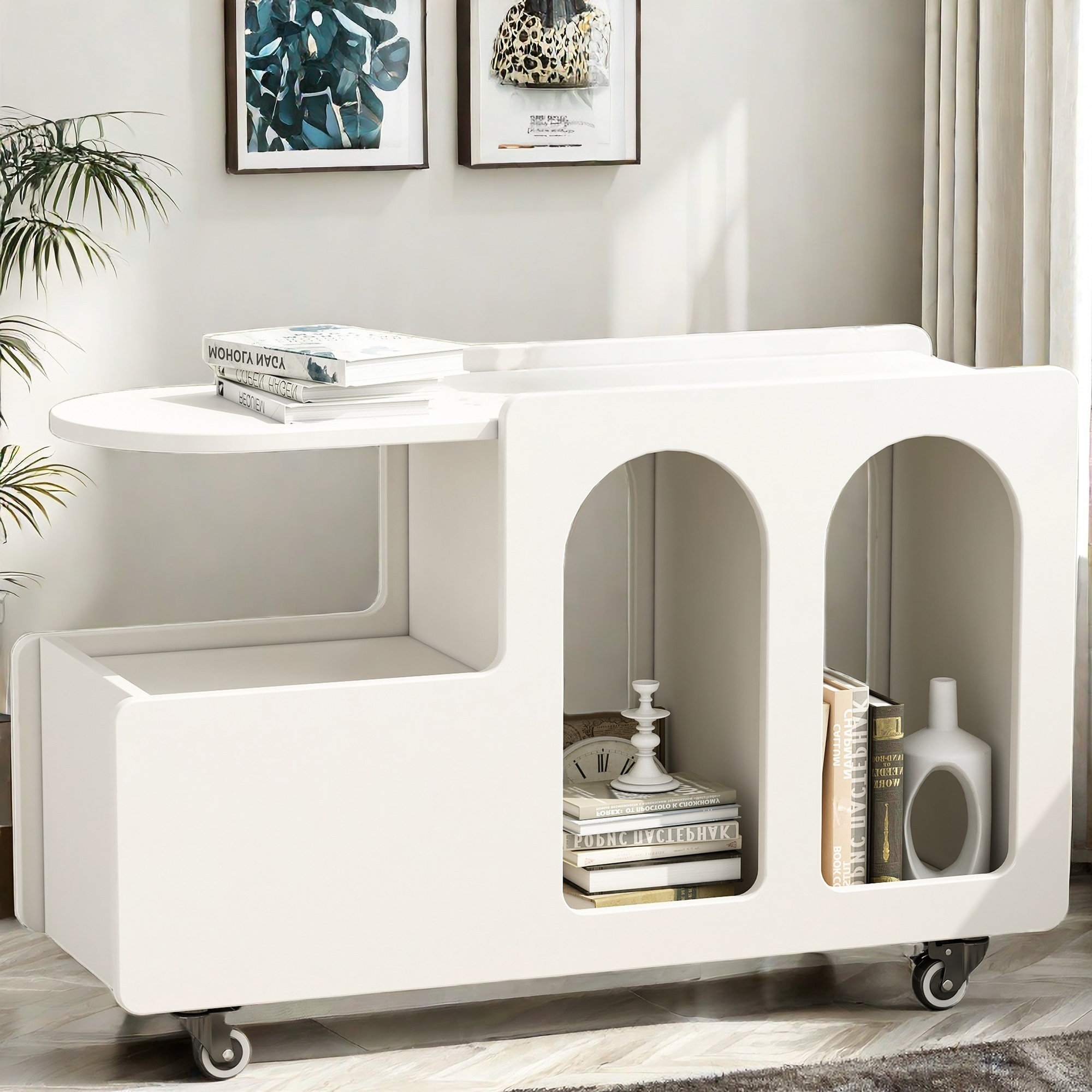 Latitude Run® Mobile End Table With Lockable Wheels, A Drawer And ...
