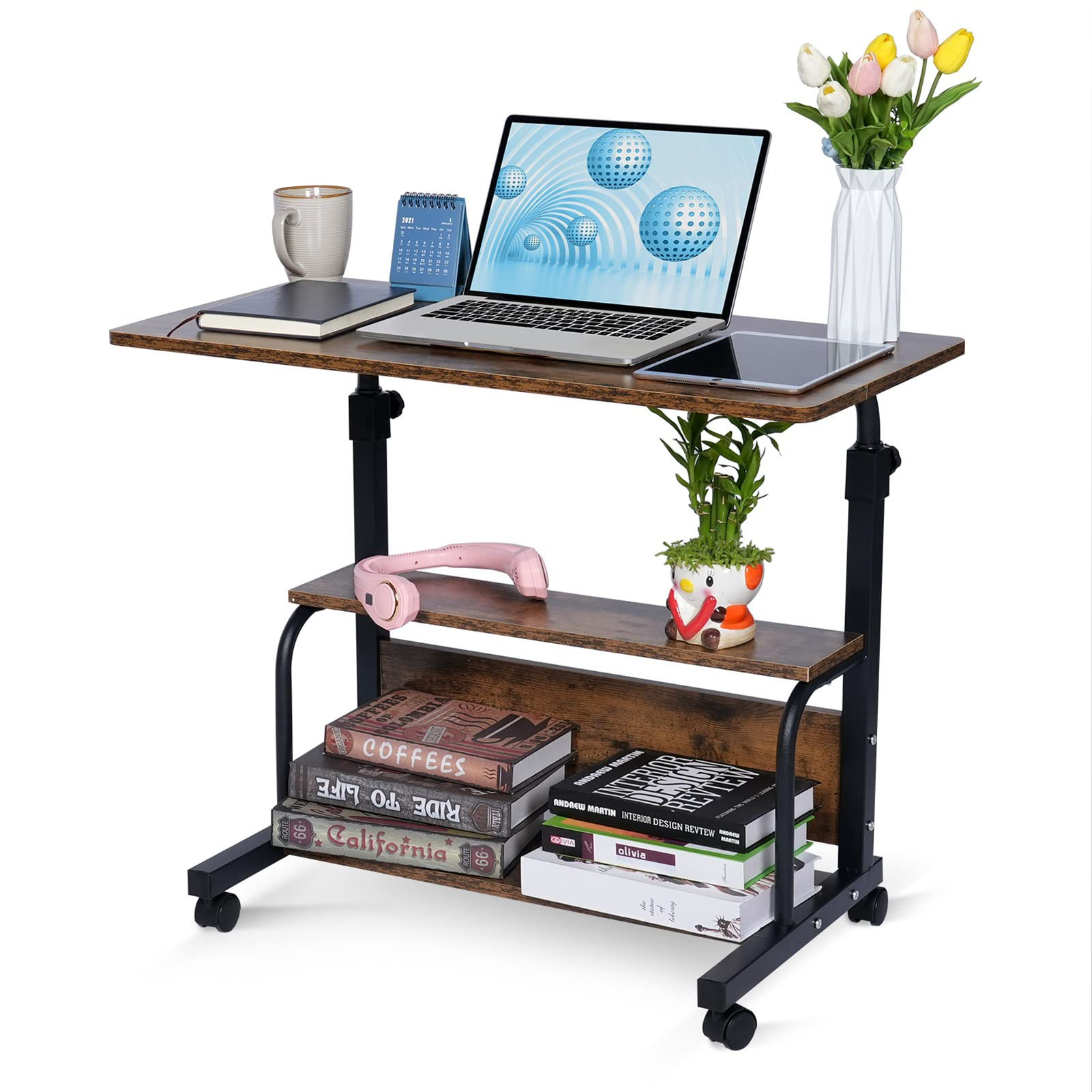 Latitude Run® Portable Rolling Desk On Wheels Small Standing Desk ...