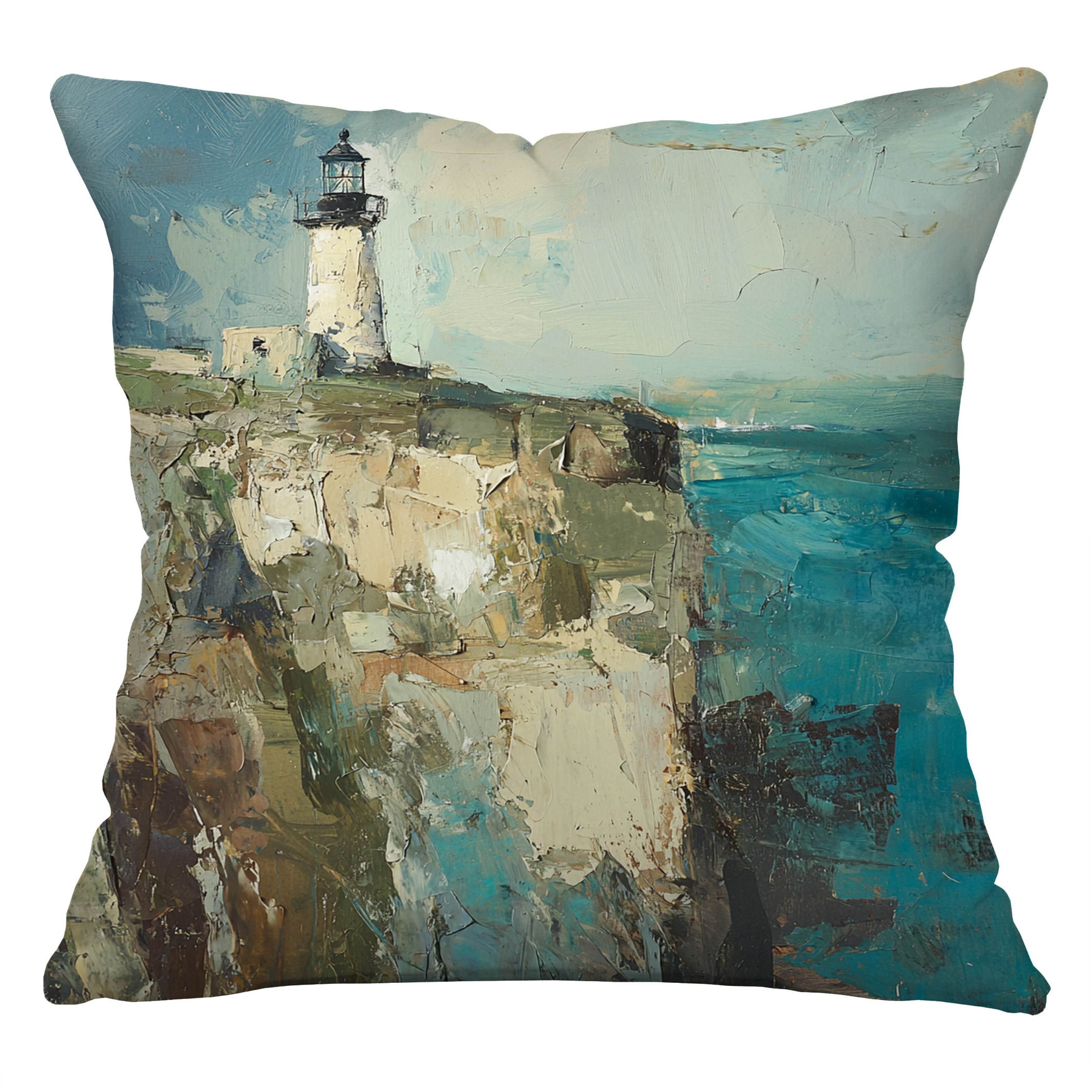 VisionDecor Lighthouse Cliff Throw Pillow, Landscape Cotton Twill ...