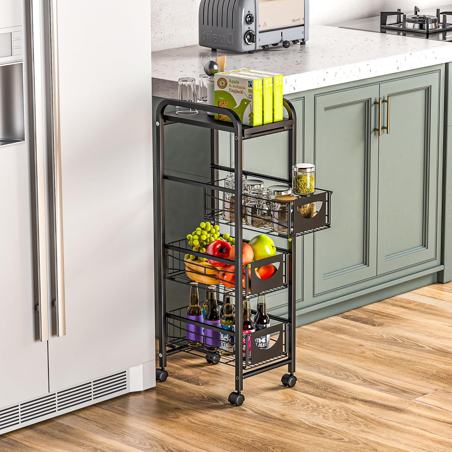 Co-t Slim Rolling Storage Cart Small Narrow Kitchen Metal Storage Cart ...