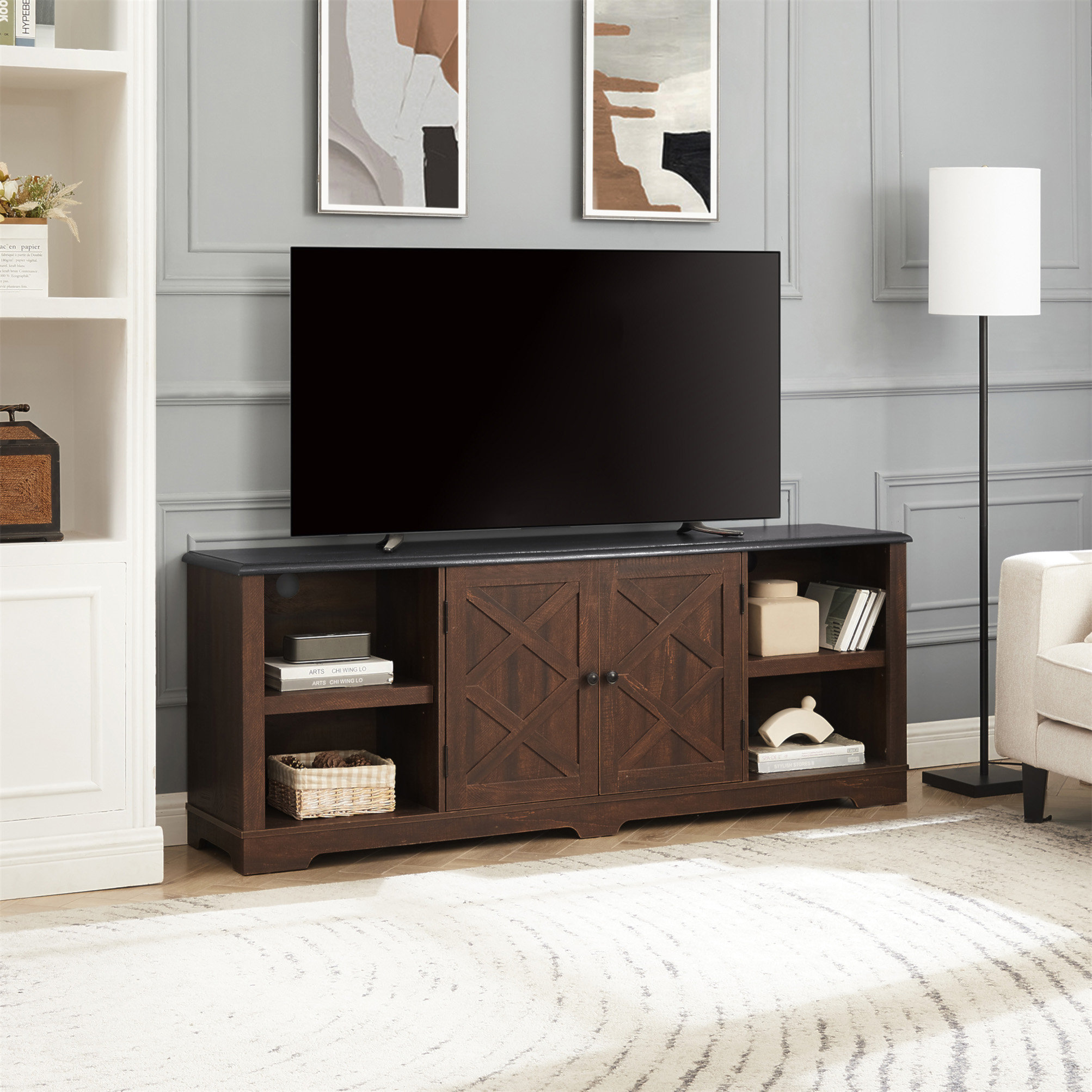 Rosalind Wheeler Stylish Modern Farmhouse TV Media Stand With Open ...