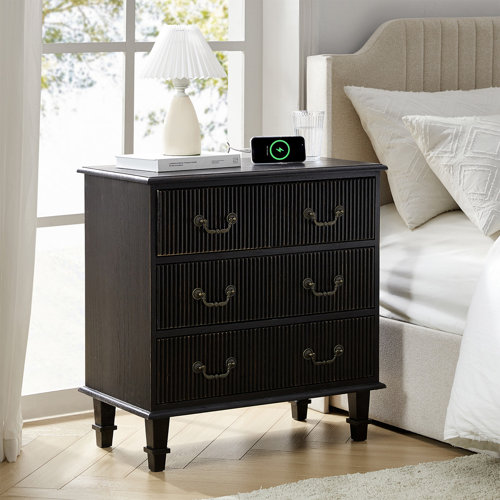 Canora Grey Kaybri 28"W Solid Paulownia Wood 4-Drawer Nightstand with ...