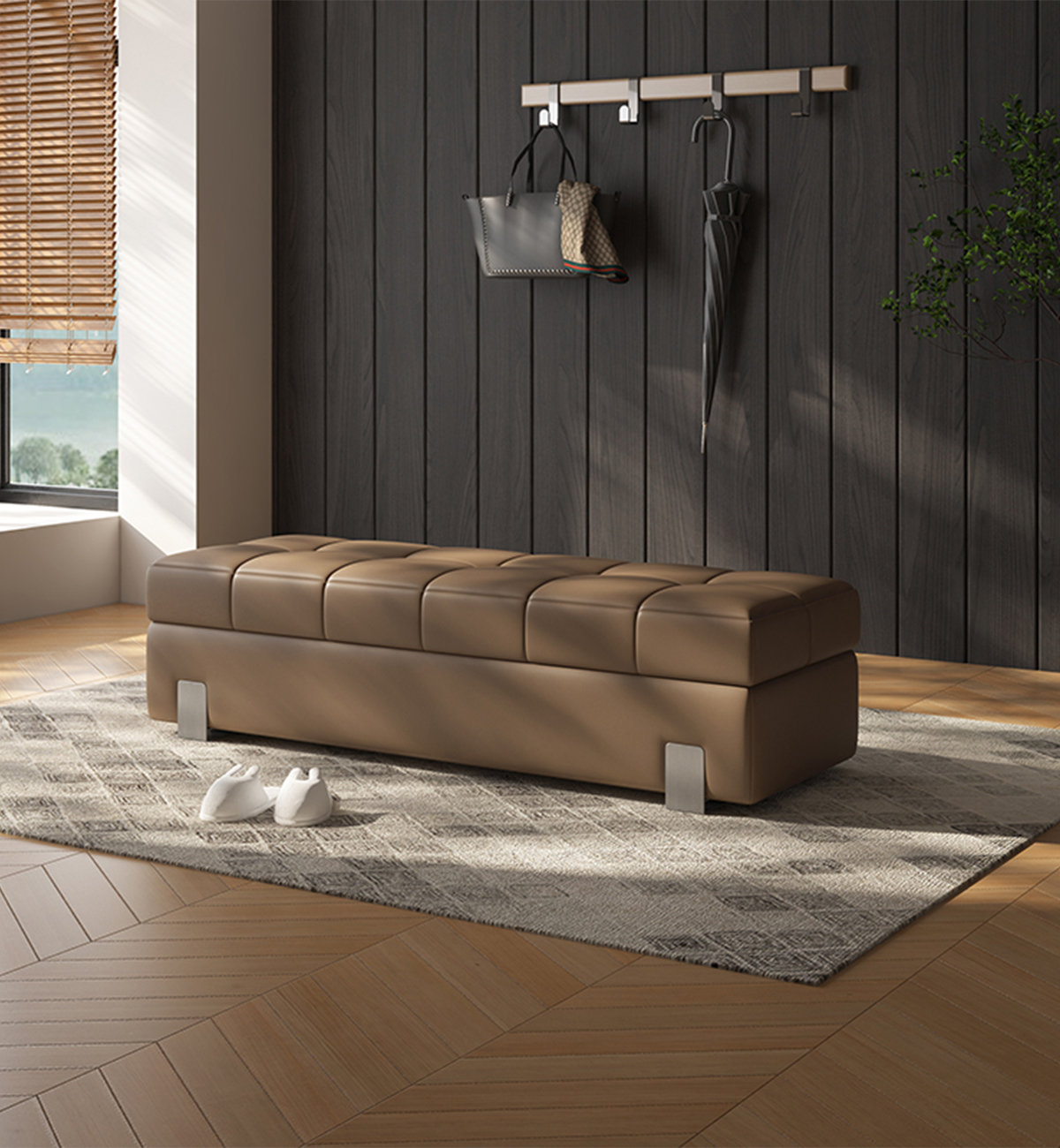 Hokku Designs Repose-pieds moderne en cuir de silicone avec piqûres ...