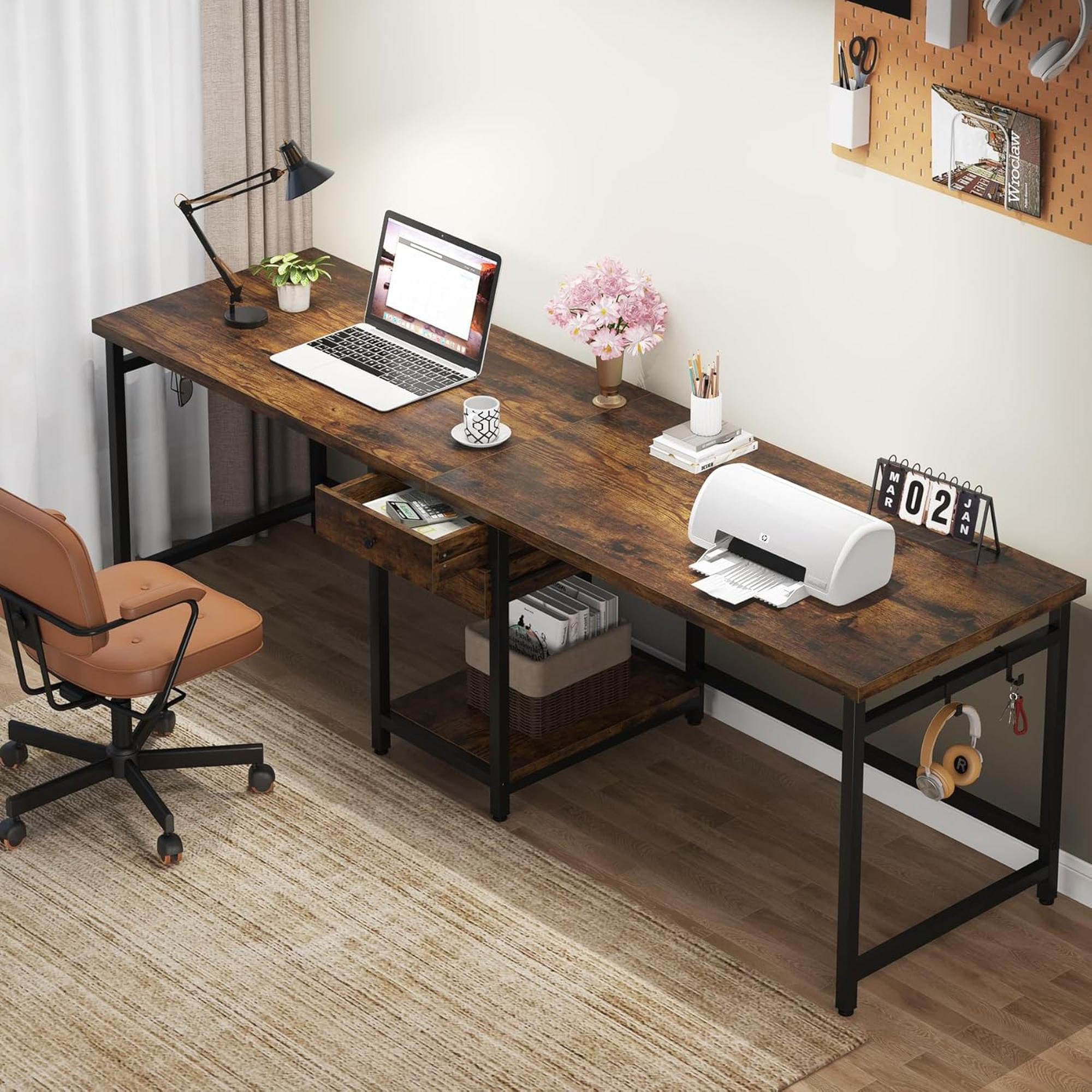 Mercer41 79-Inch Two Person Computer Desk with Drawers and Storage ...