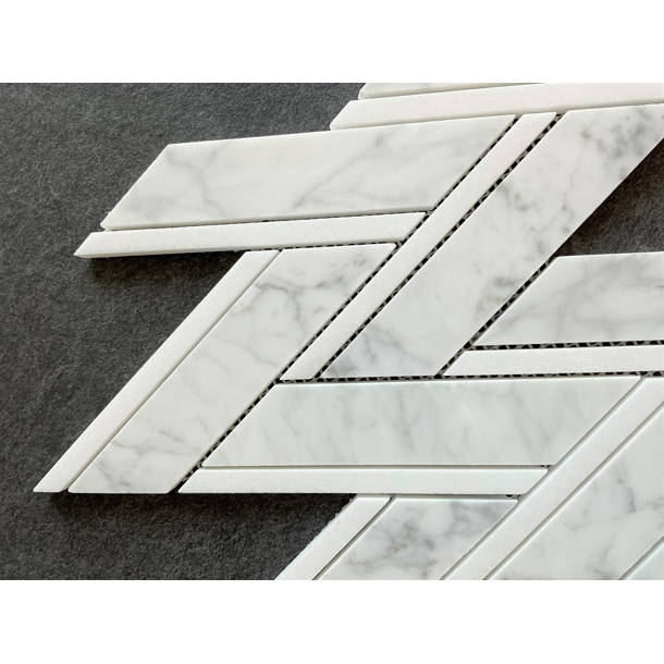 Mango Tile Mimosa 9" x 12" Marble/Glass Herringbone Mosaic Wall & Floor ...