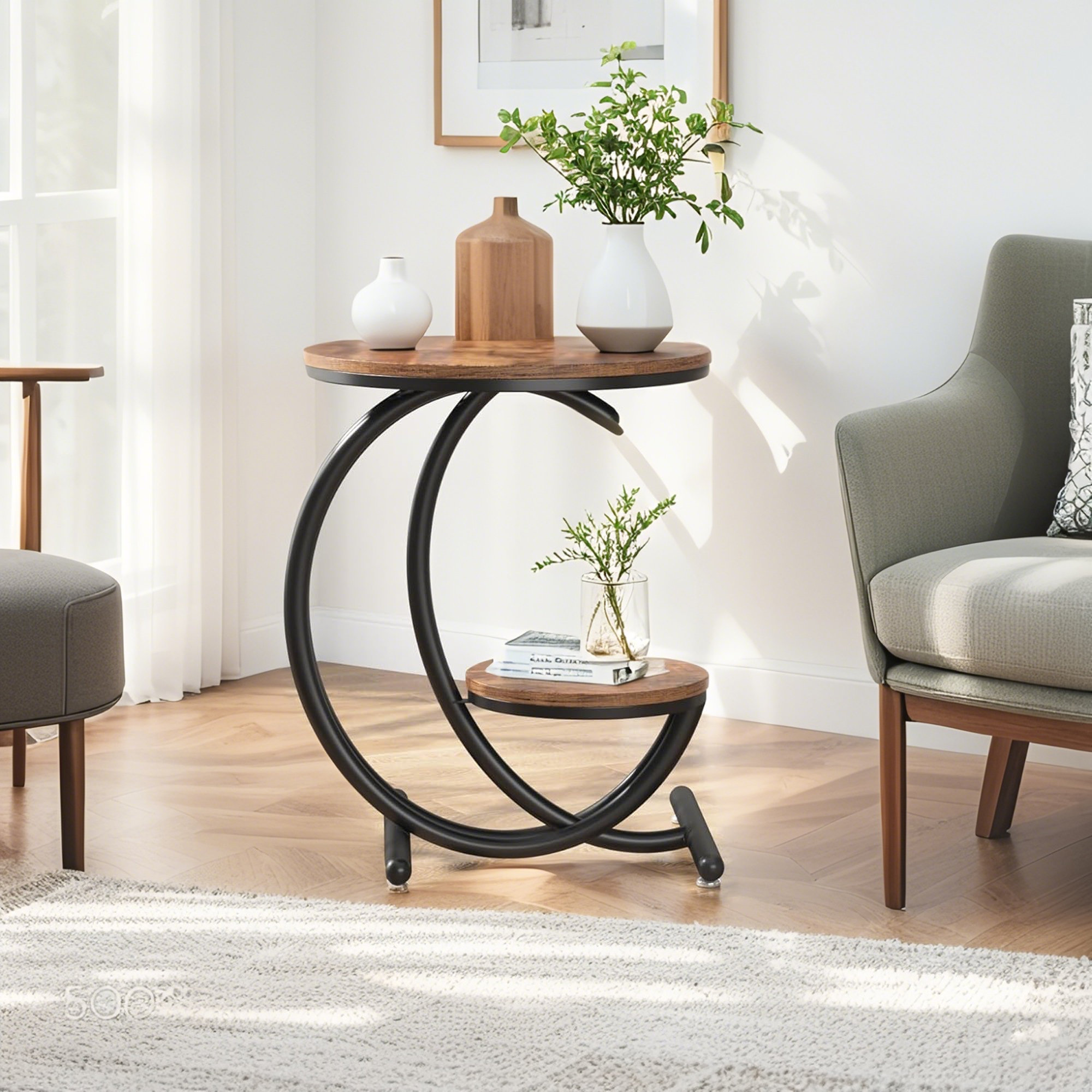 George Oliver 2-Tier End Table, Modern Side Table with C-Shaped Frame ...