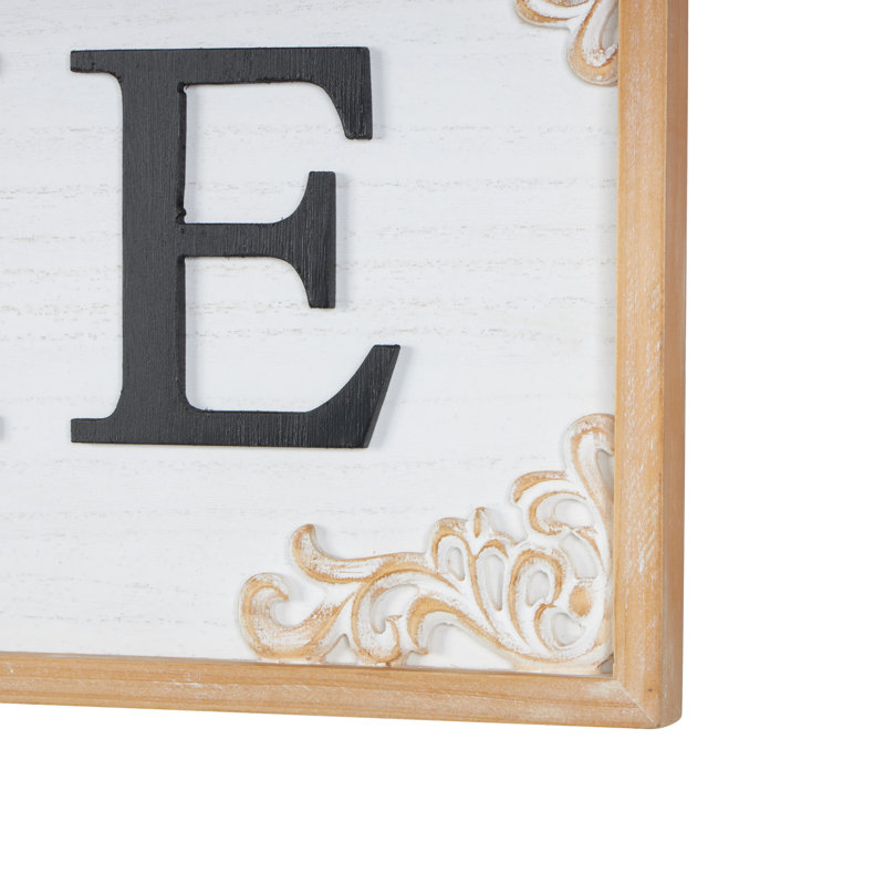Gracie Oaks Wooden Welcome Sign White Wall Decor with Scroll Details ...