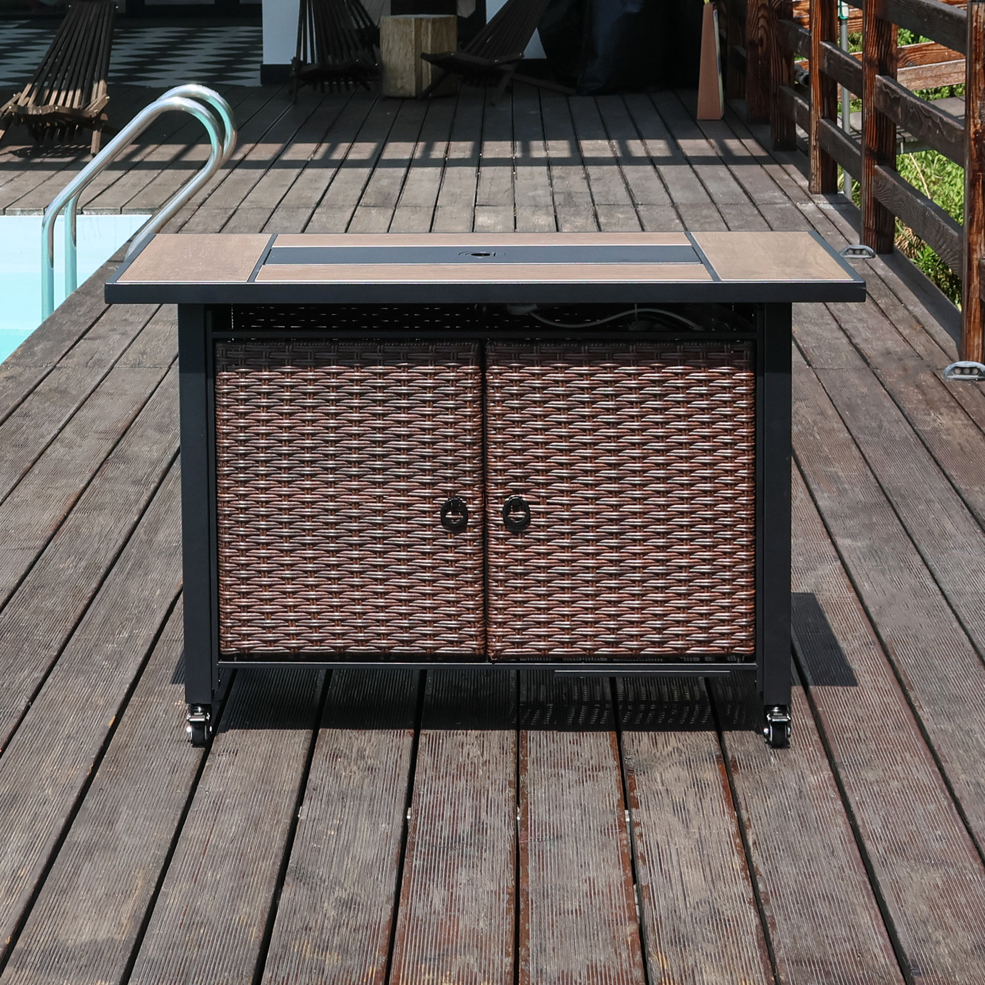 Latitude Run® 43" Propane Gas Fire Pit Table, 60000 Btu Rattan Fire Pit ...