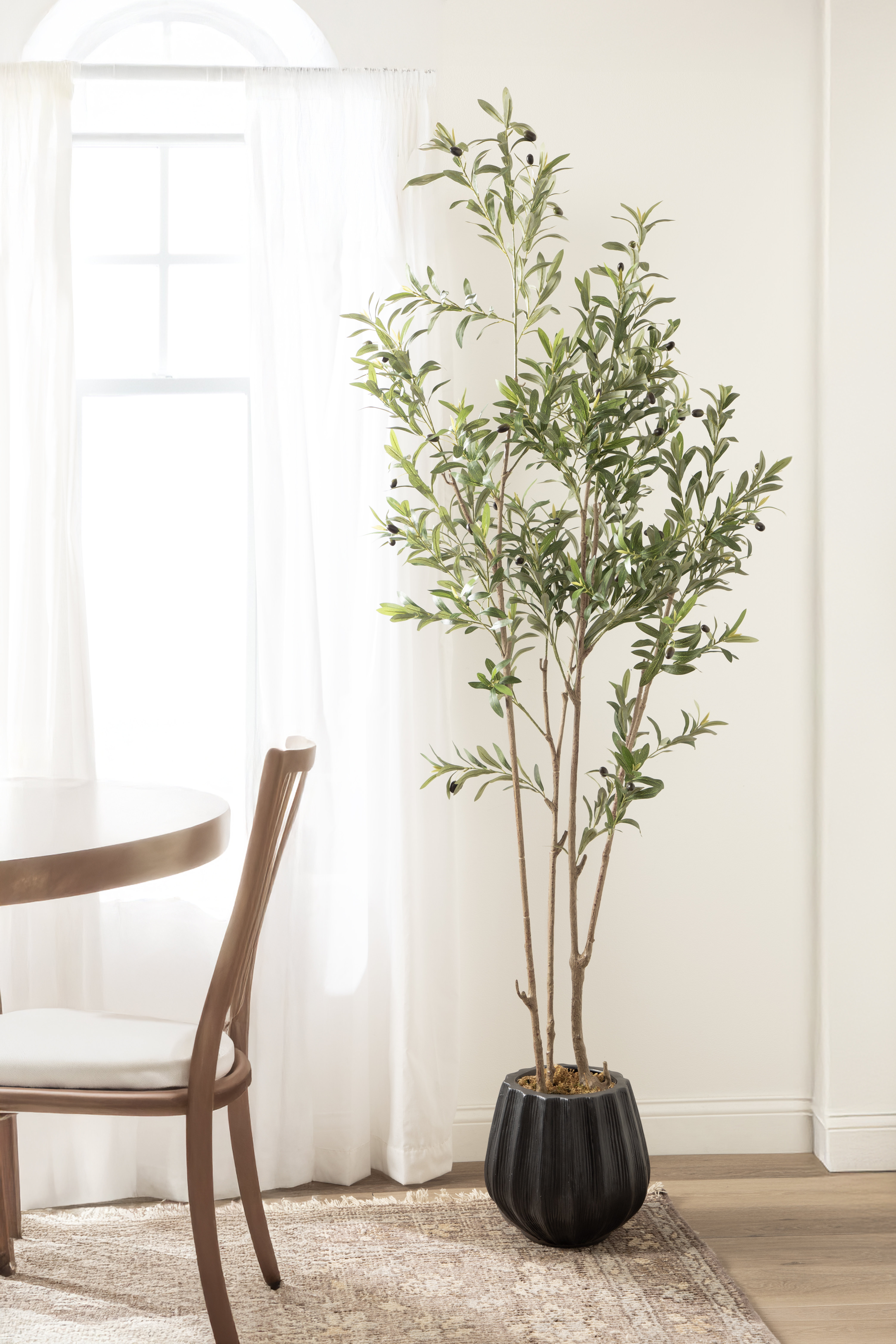 Primrue Adella Faux Olive Tree with Claudel Scalloped Planter Pot ...