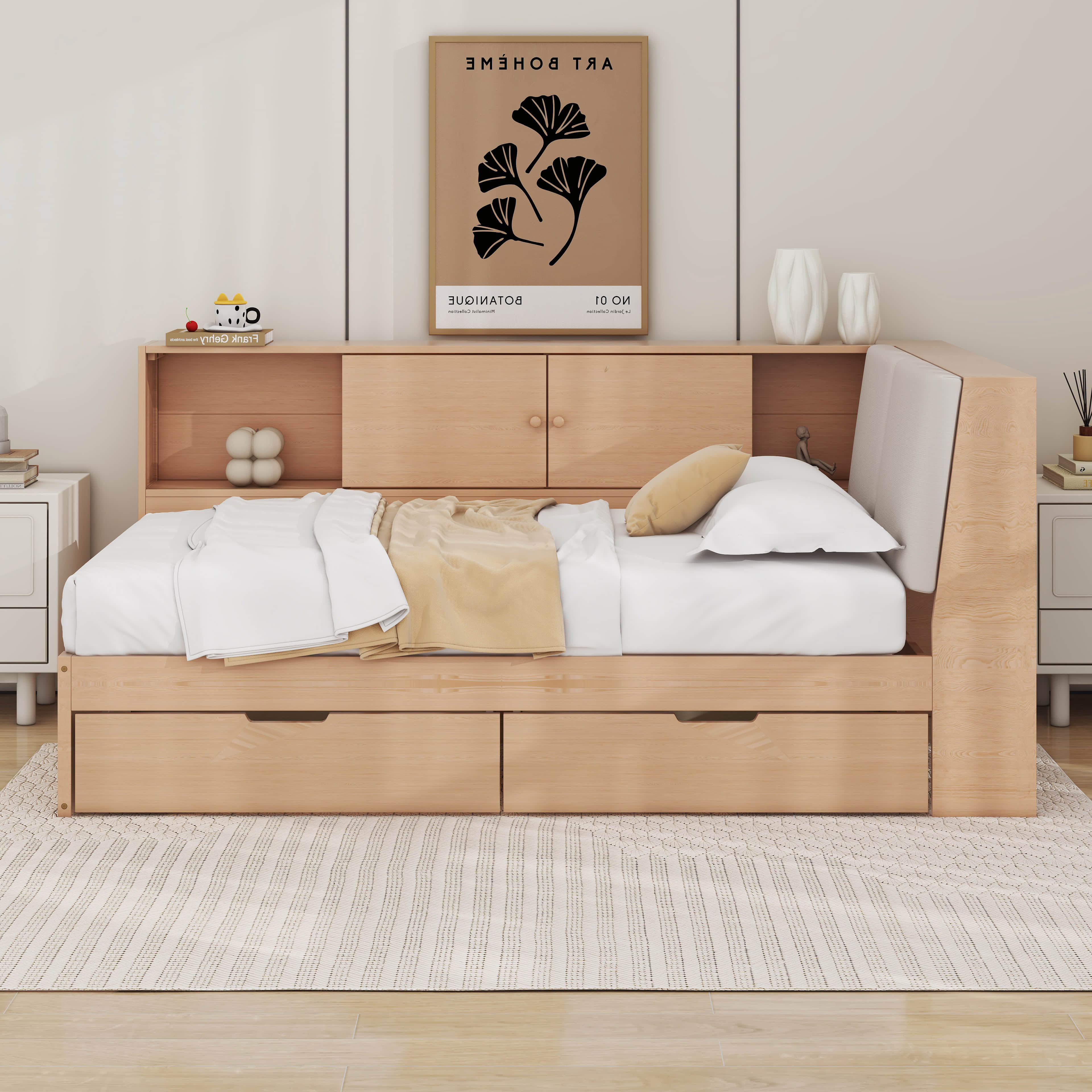 Lark Manor™ Full Size Platform Bed With L-Shaped Storage Shelves And 2 ...