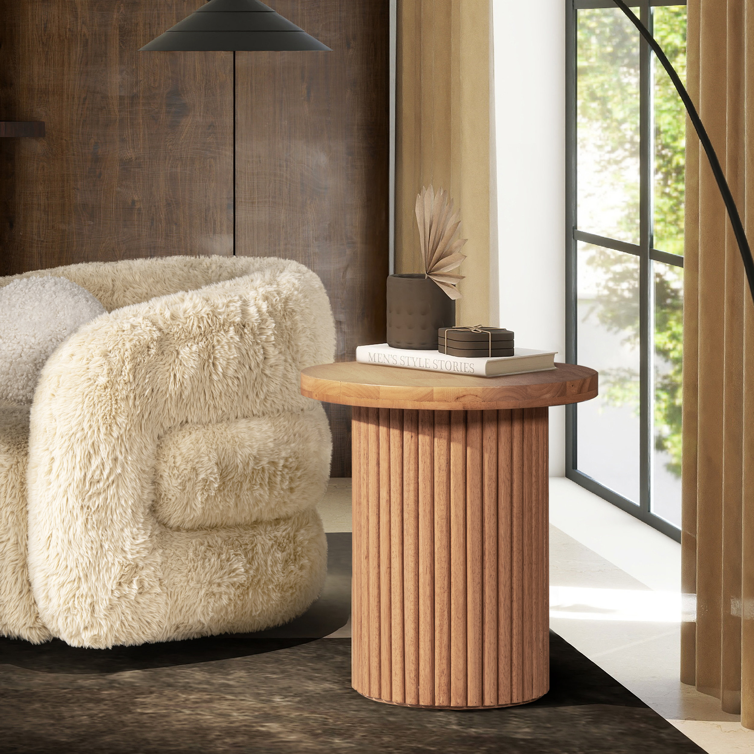 Foundry Select Stoneridge 19.5" Fluted Pillar Round Accent Side Table ...