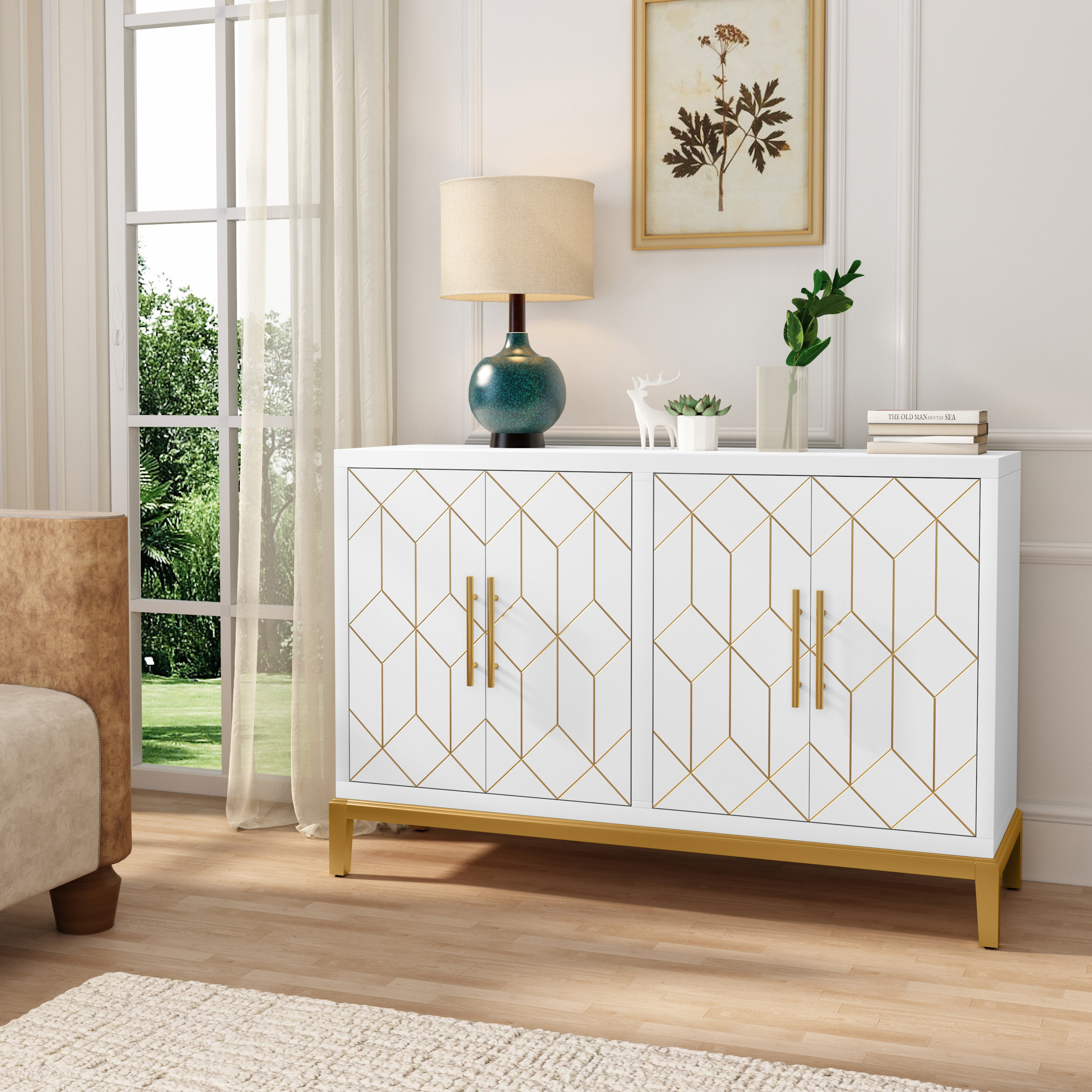 Mercer41 Dieks 48" Sideboard Storage Cabinet with Gold Trim & Reviews ...