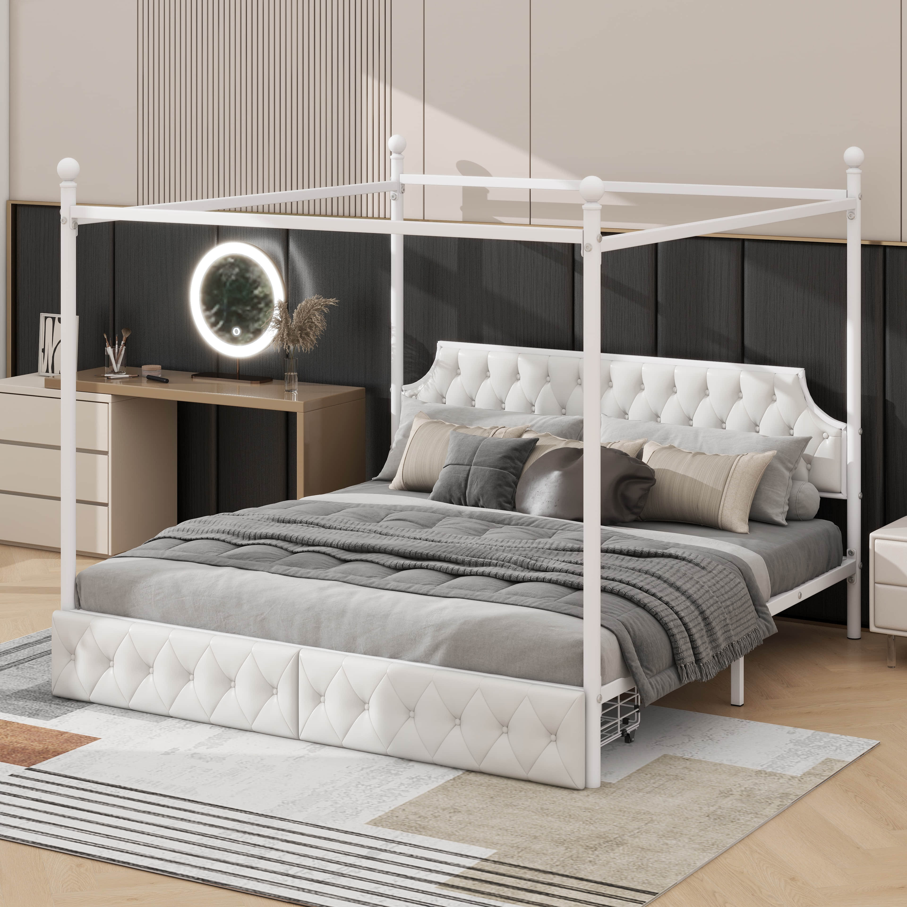 Lark Manor A King-Sized Metal Canopy Platform Bed With A Cushioned ...