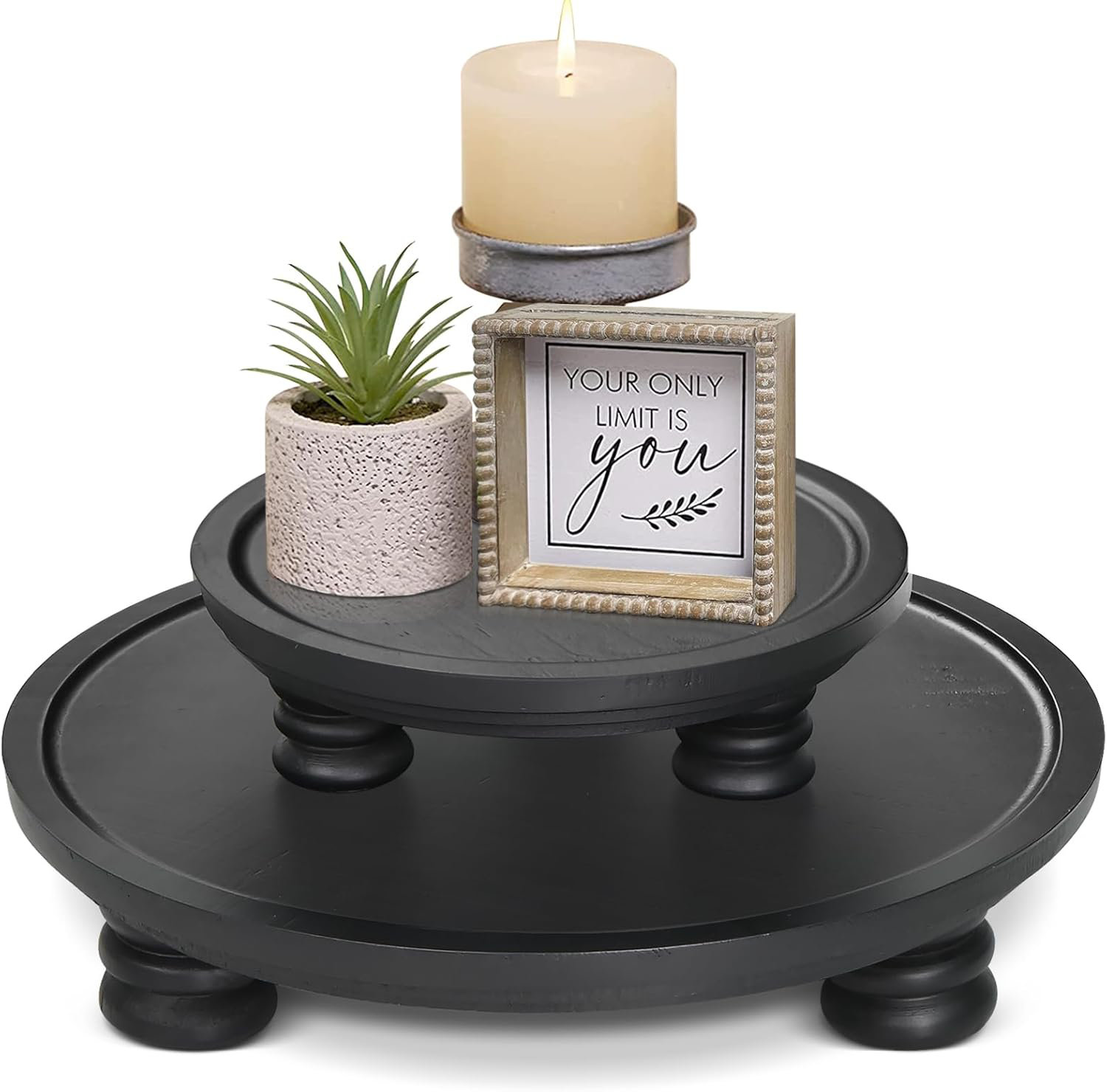 One Allium Way® 2 Pcs Wooden Risers For Display, Round Wood Tray Decor ...