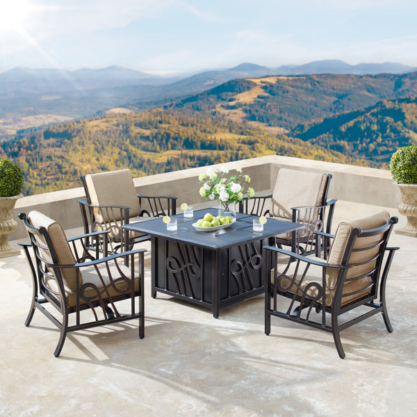 Oakland Living Oakland Fire Tables Outdoor 5 - Piece Conversation Set ...