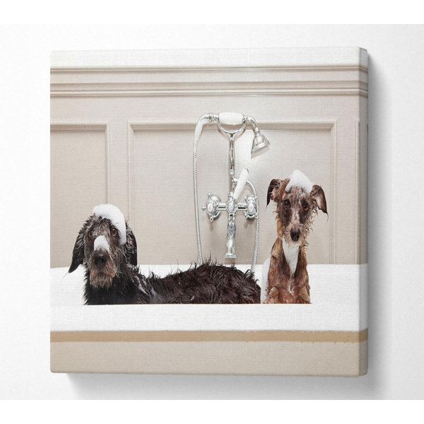 Marlow Home Co. Bath Time Dogs Square Canvas Print | Wayfair.co.uk