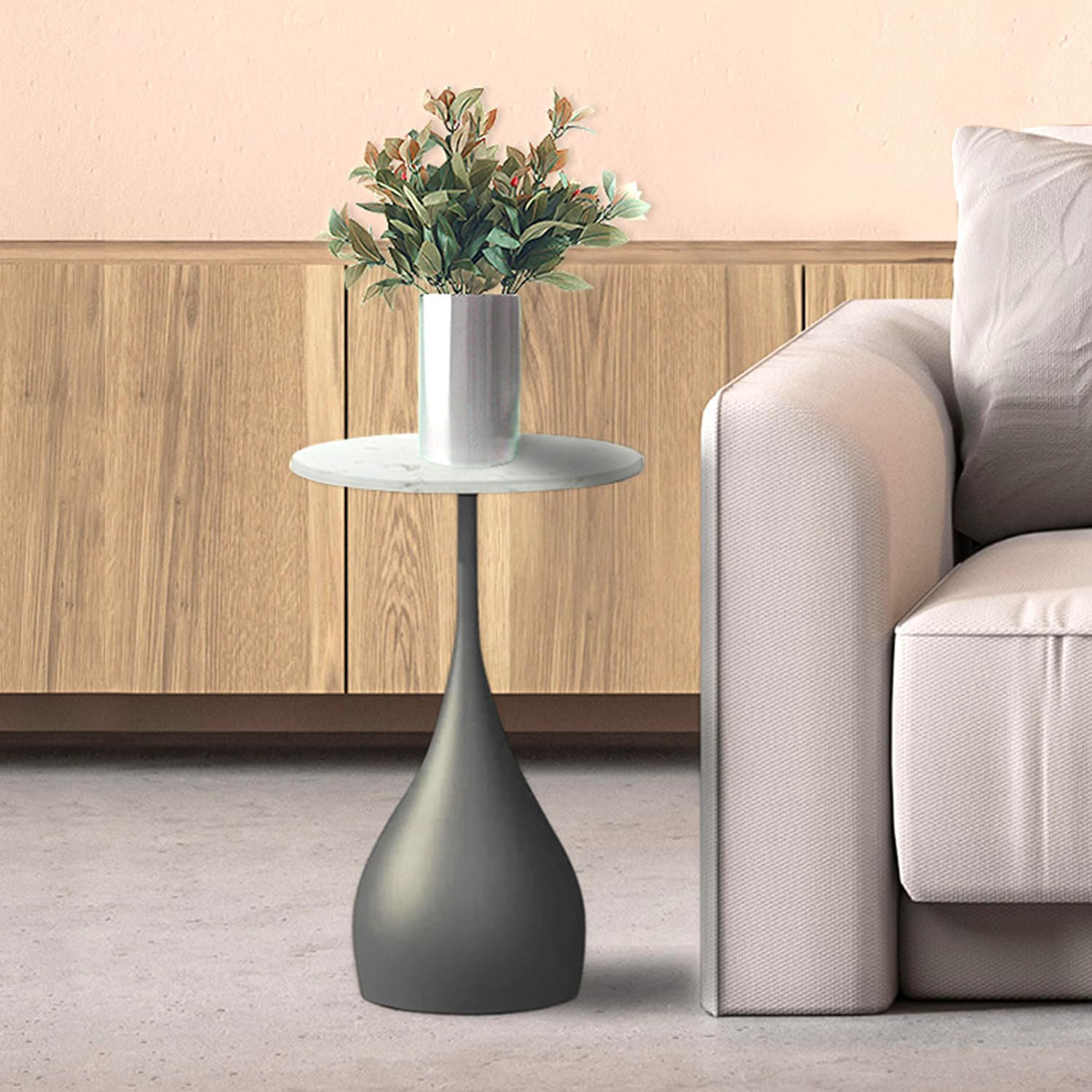 Everly Quinn Round Marble Top Side Table With Metal Base - Accent Table ...