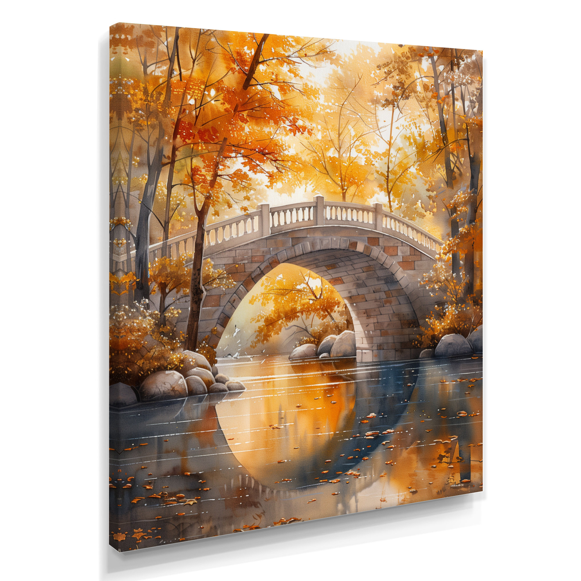 Lark Manor™ Yellow Beige Autumn Beauty River Bridge II - Bridges Wall ...