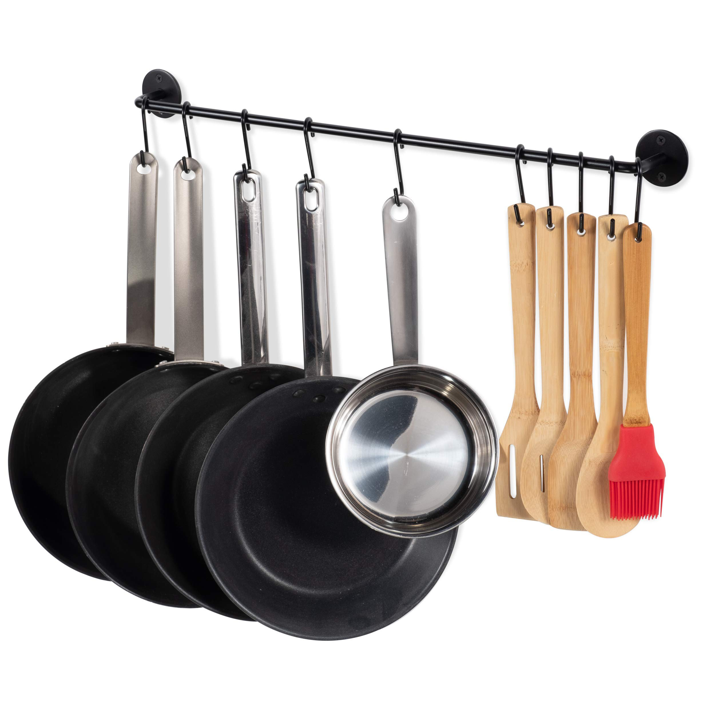 17 Stories 24" Gourmet Kitchen Rail With 10 S-Hooks, Black | Wayfair