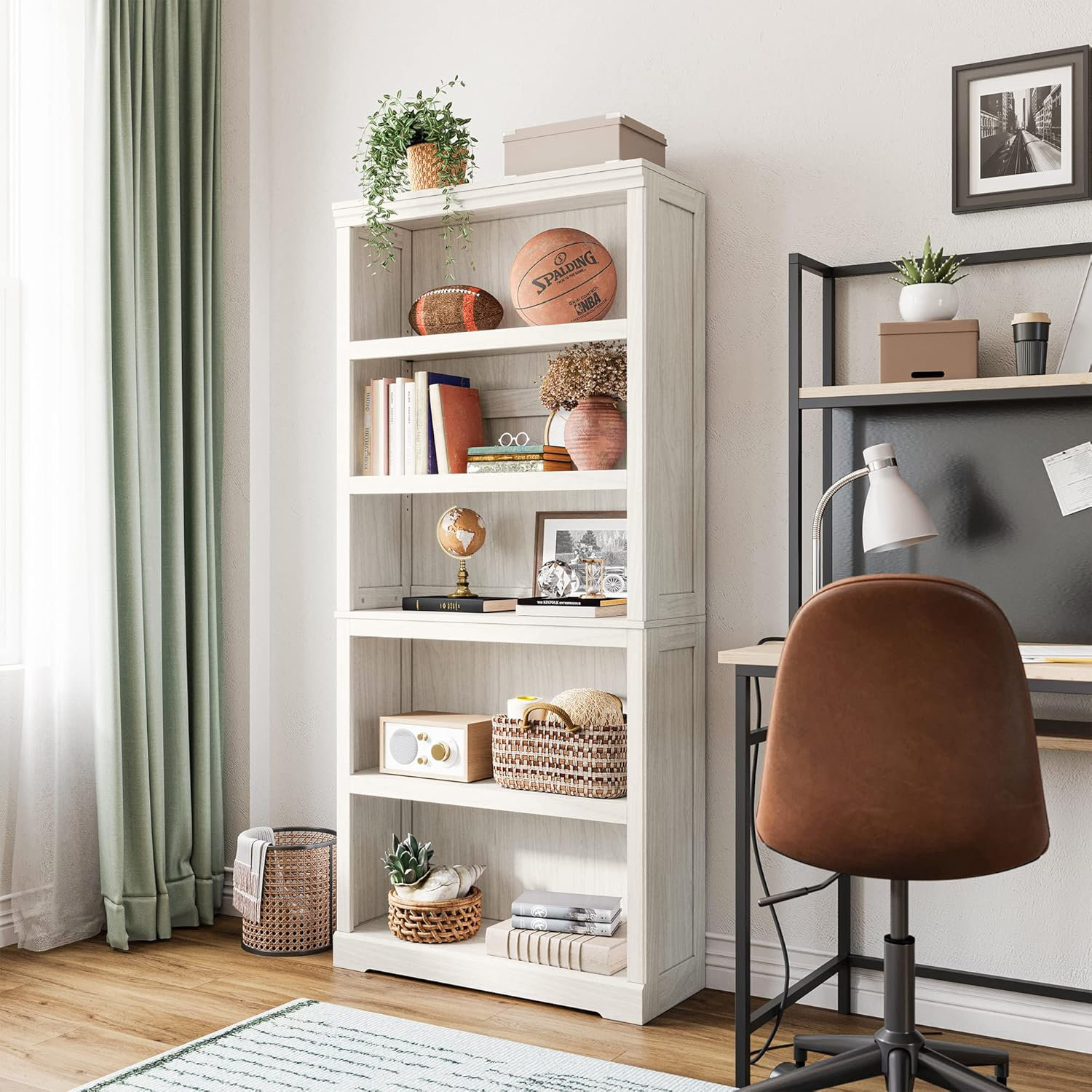 ENDOSTO Floor Standing Display Storage Shelves 68 in Tall Bookcase Home ...