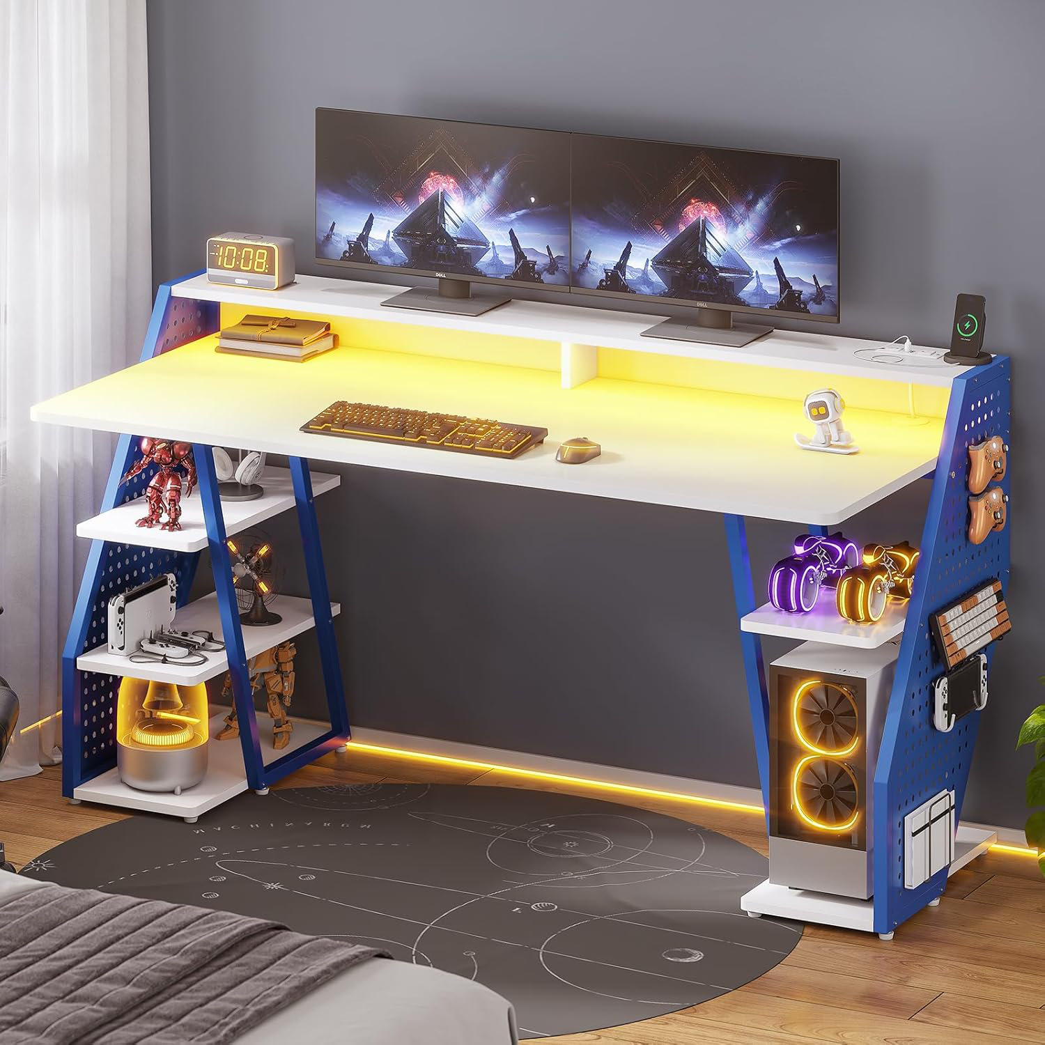 Inbox Zero 55'' Computer Desk With Monitor Stand Large Pc Gamer Desk ...