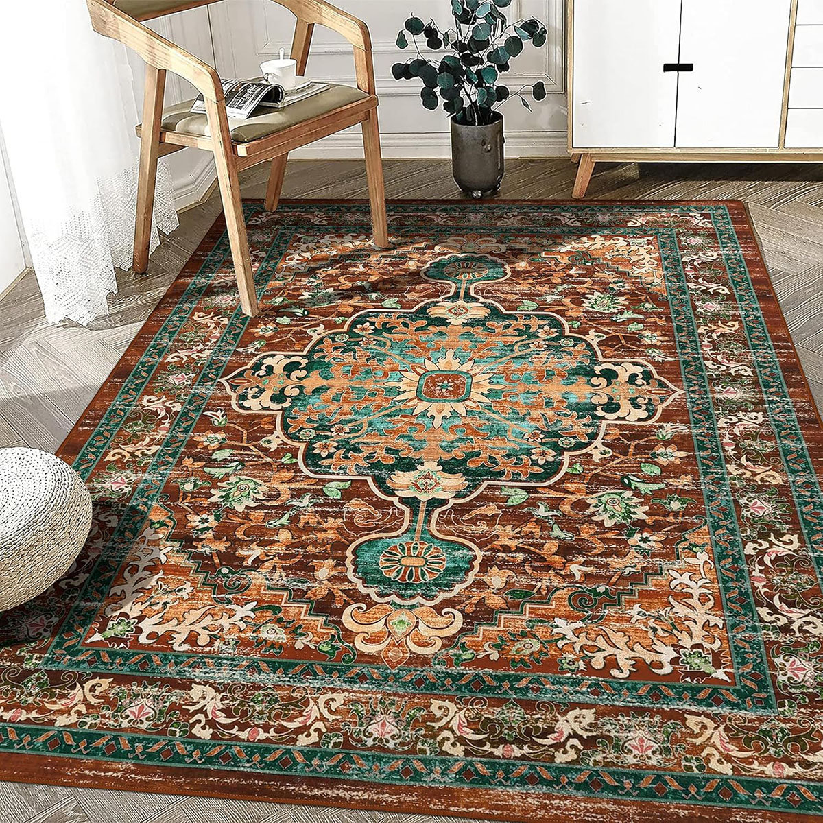Dakota Fields Boho Vintage Area Rug 3X5 Machine Washable Low Pile Ultra ...
