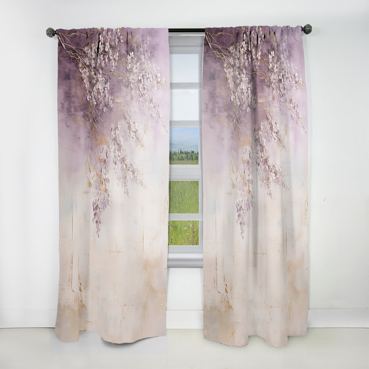 Design Art Blooming Lilac Melody II - Lilacs Curtain - Velvet Room ...