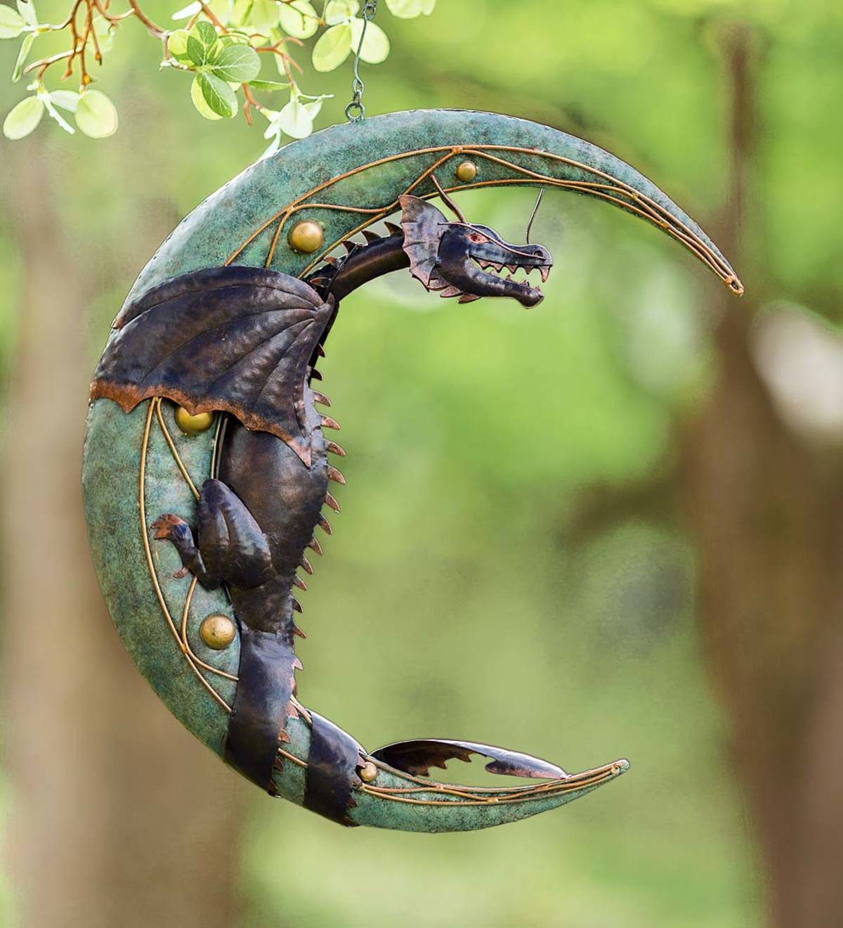 Evergreen Enterprises, Inc Metal Dragon on Moon Hanging Sculpture ...