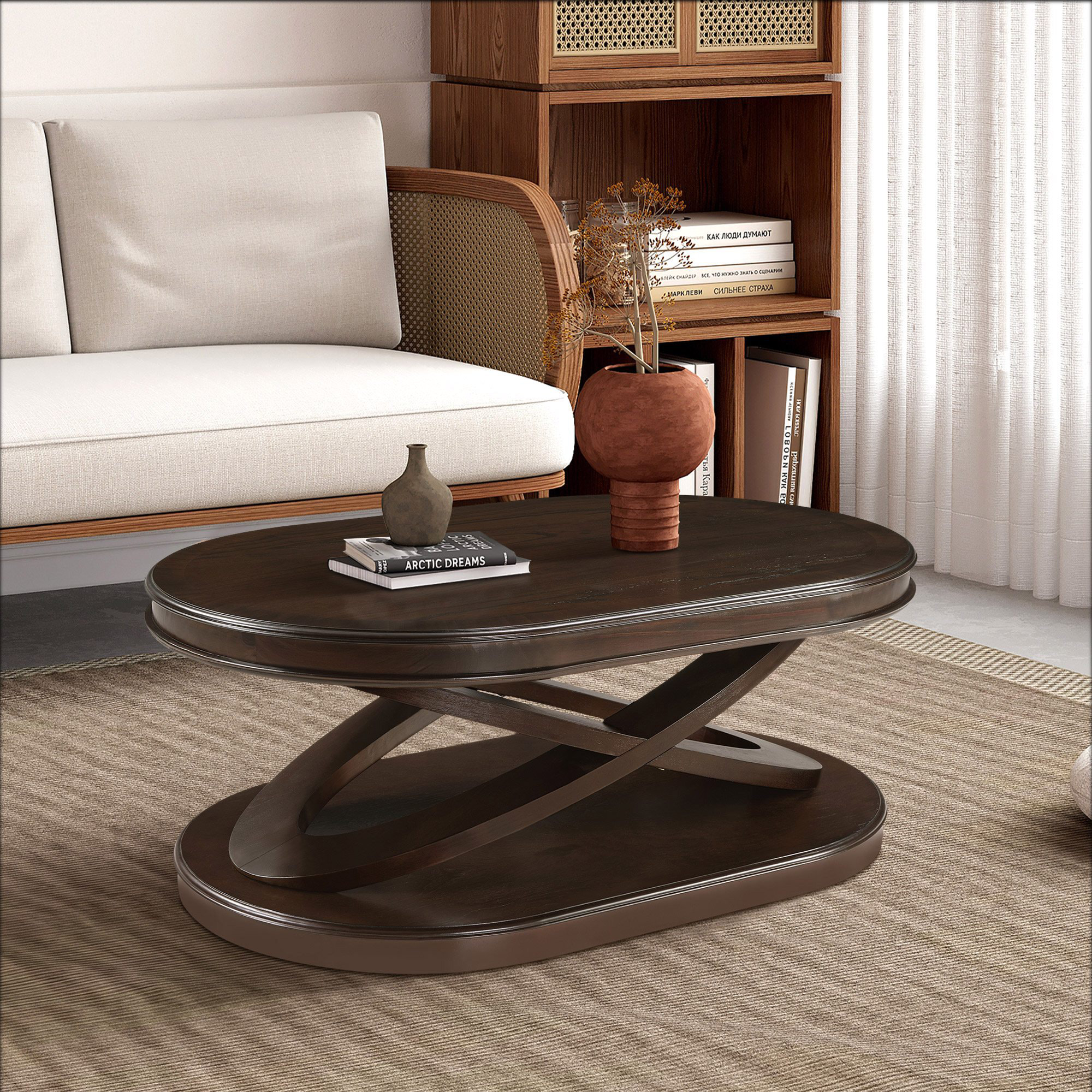 Red Barrel Studio® Arianell 44" Oval Coffee Table Cocktail Table With ...