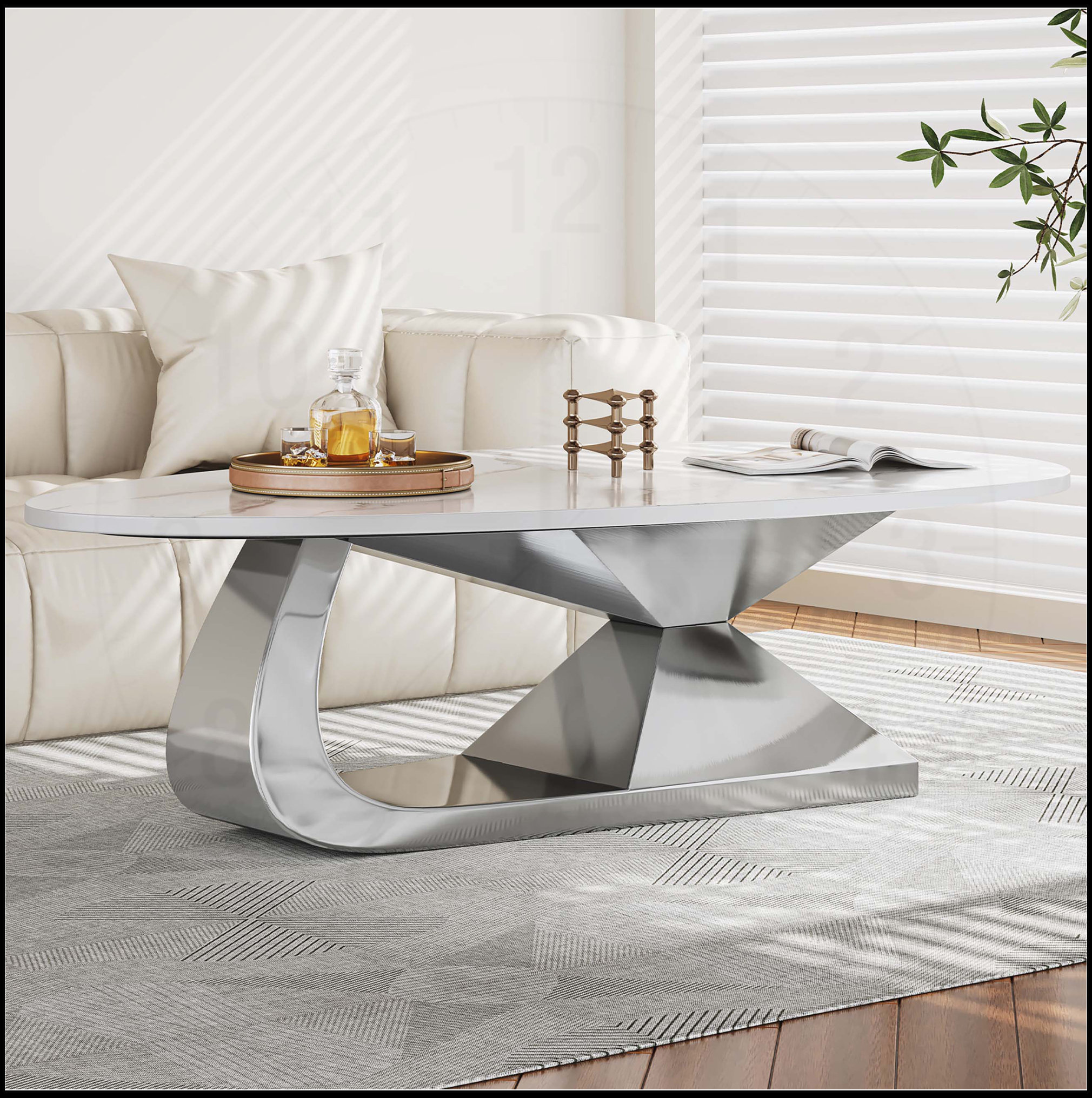 Brayden Studio Sintered Stone Tabletop Coffee Table with Stainless ...