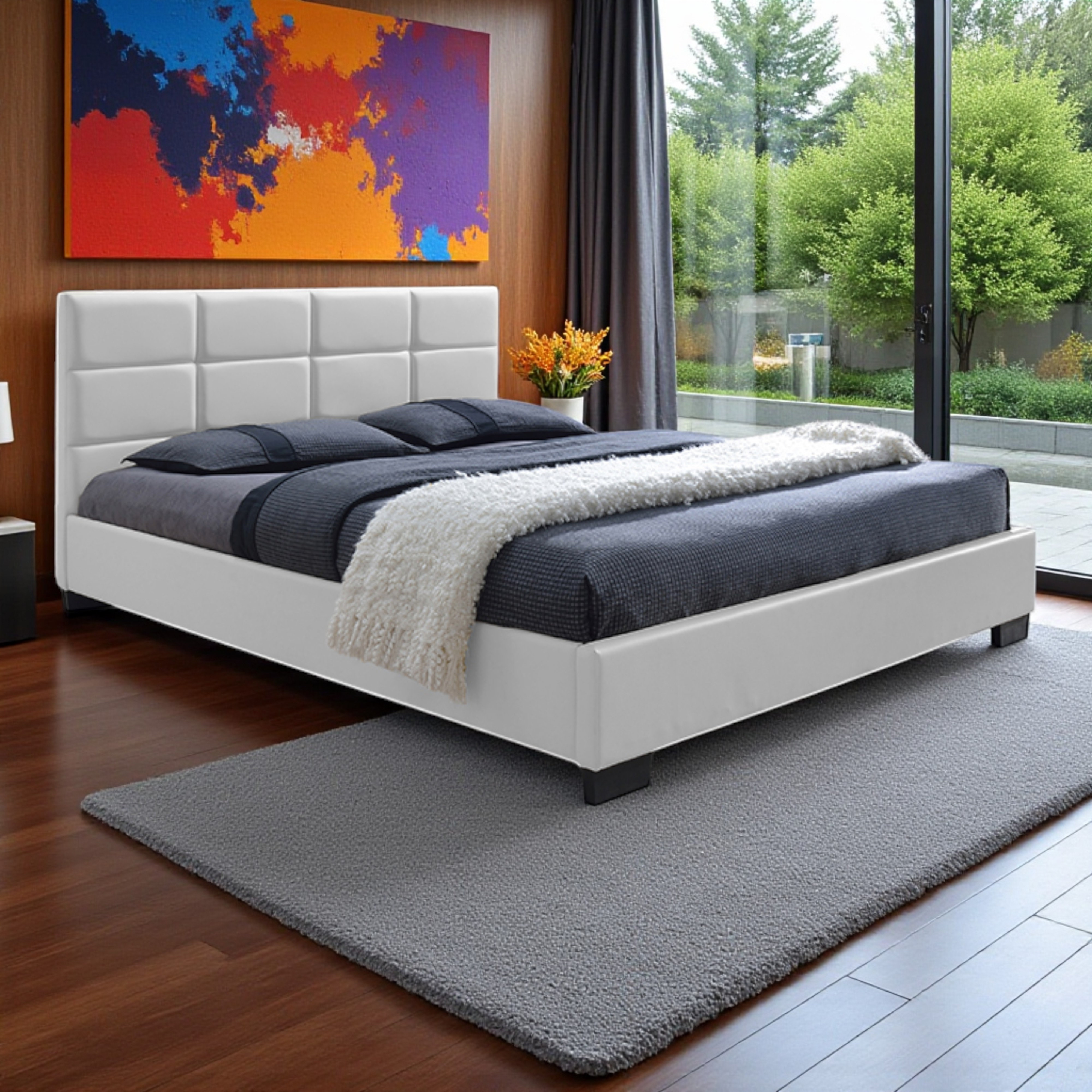 Latitude Run® Meadow Faux Leather Padded Platform Base Bed Frame in ...