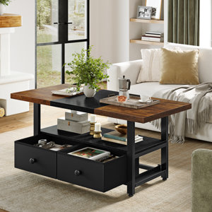 17 Stories Wynny Farmhouse Wood Coffee Table, Small Cocktail Table with ...