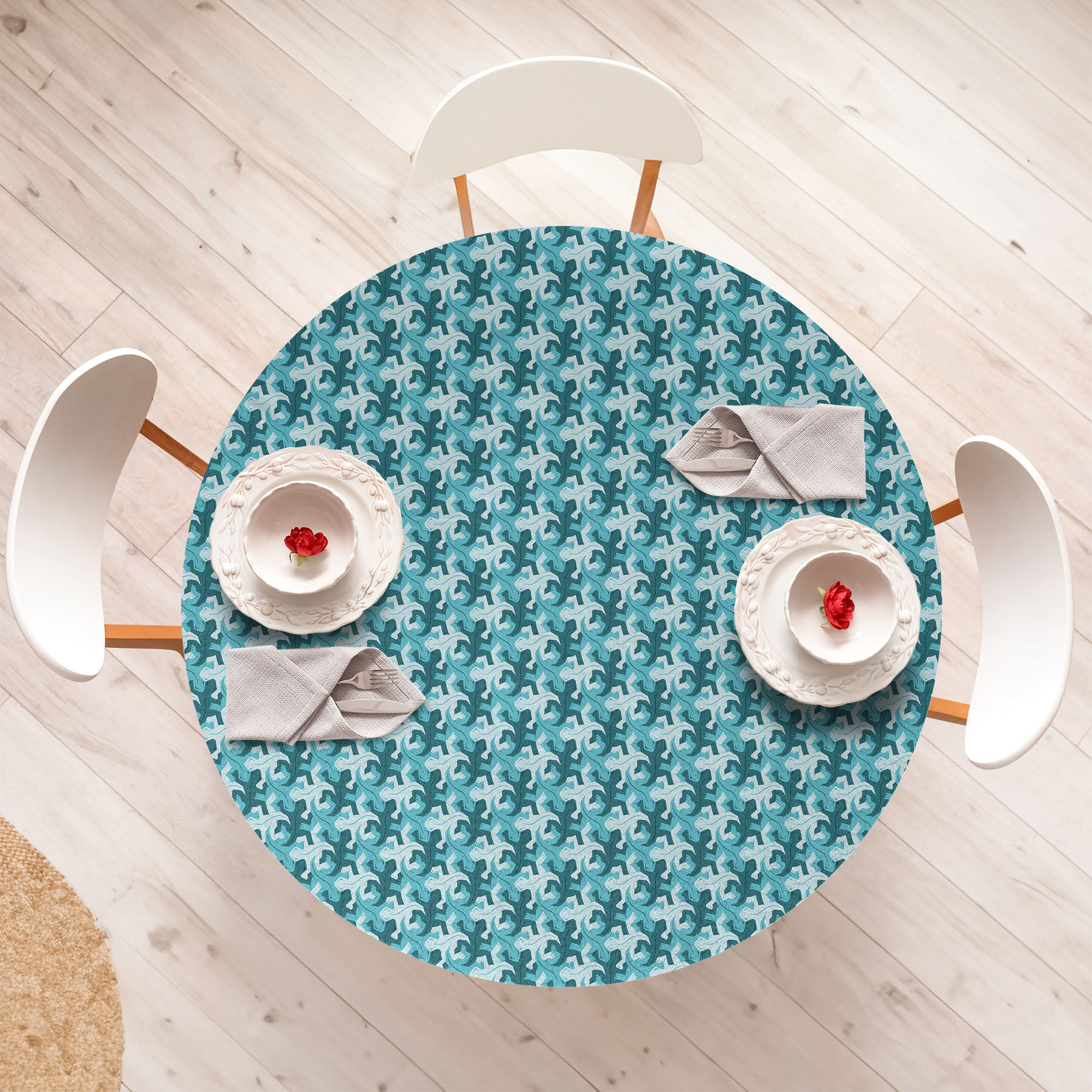 Bungalow Rose Salamander Fitted Round Tablecloth Petrol Blue and Sky ...