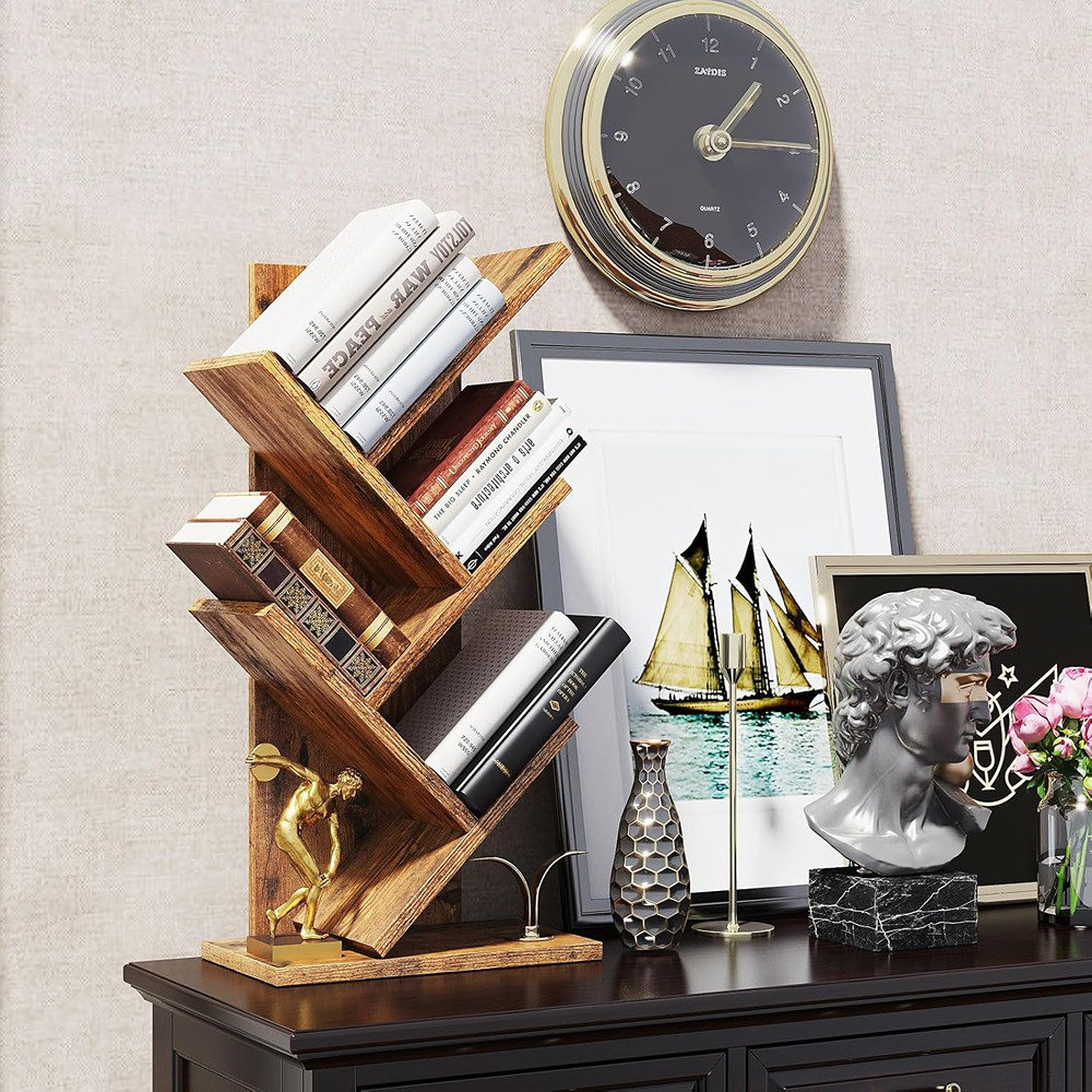 Wrought Studio™ Bookshelf, 4-Tier Book Storage Organizer Shelves,Rust ...