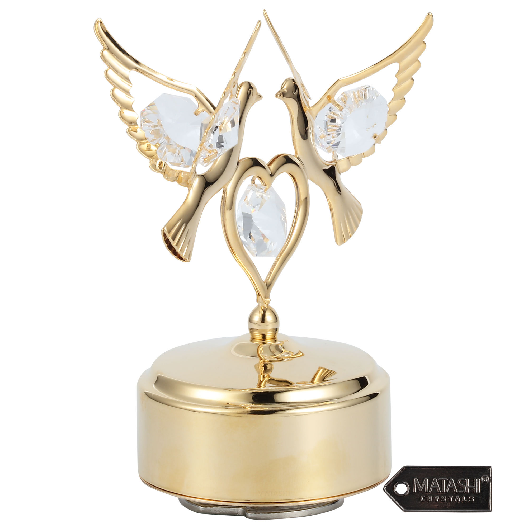 Matashi Crystal Music Box with Crystal Studded Love Doves Figurine ...