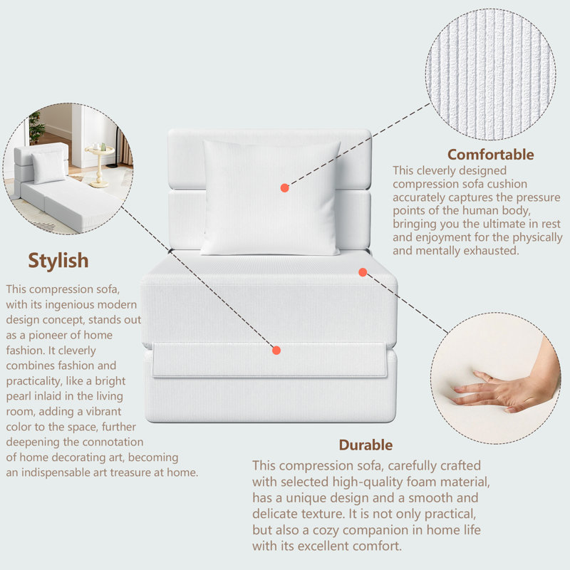 Ebern Designs Corduroy Convertible Folding Compression Sofa With Pillow ...