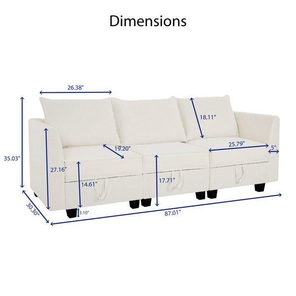 Ebern Designs Loret Modular Sectional 3 Seater Linen Sofa with Storage ...