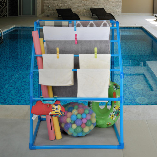 Yescom Freestanding Pool Towel Rack Outdoor, 7 Bar Storage PVC,Drying ...