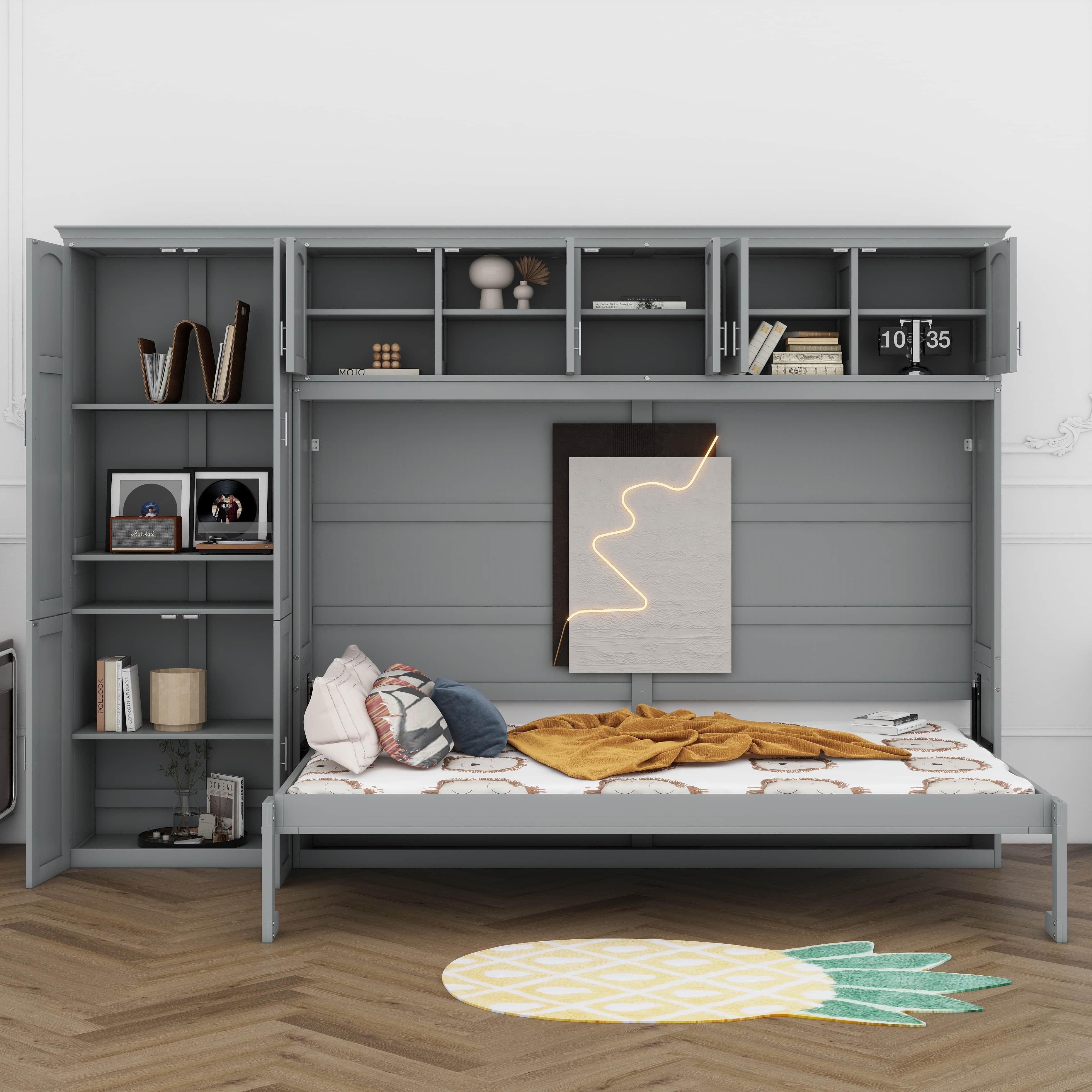 Red Barrel Studio Queen Size Murphy Bed Wall Bed With Cabinets,Horizontal Murphy Bed With ...