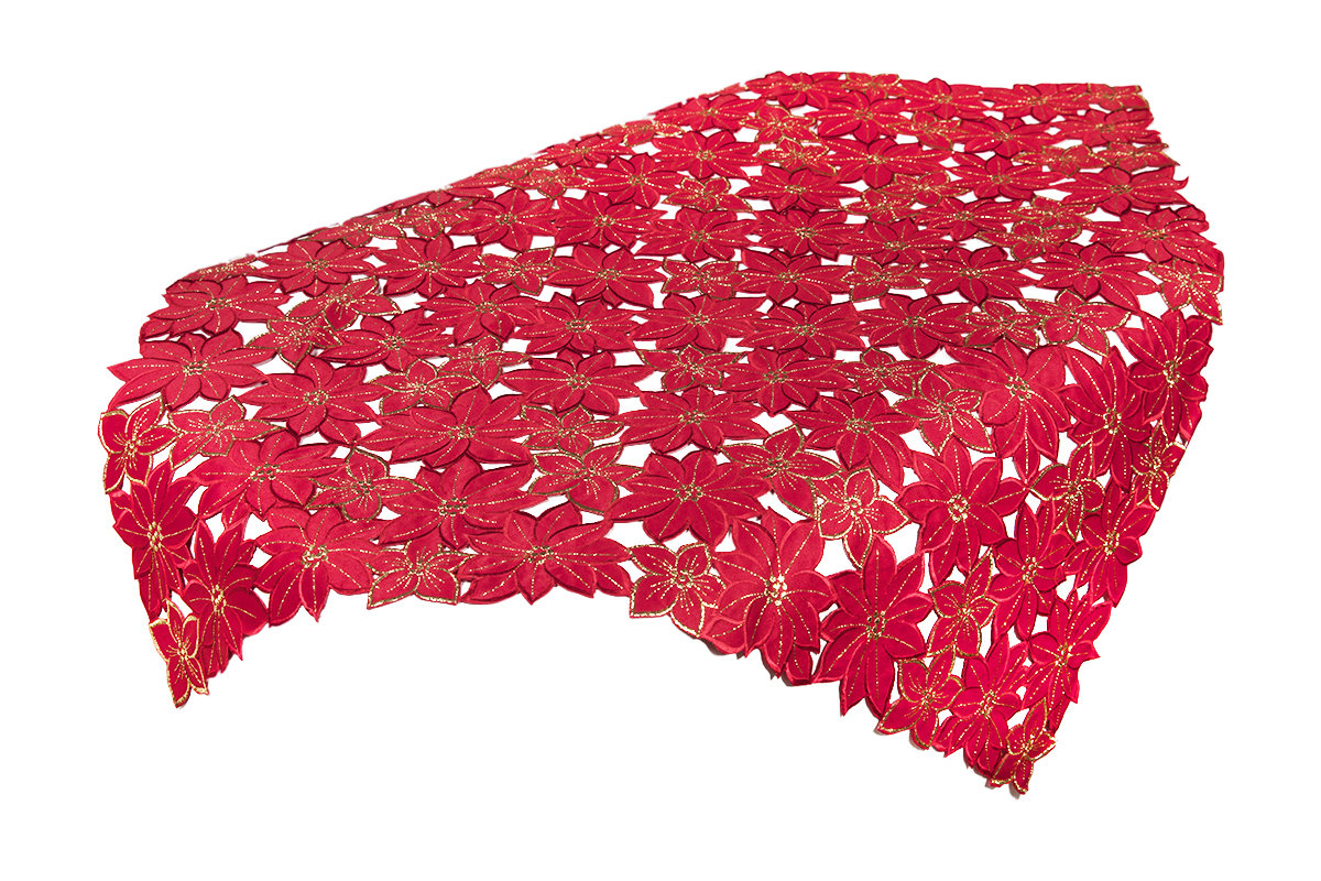 The Holiday Aisle® Festive Poinsettia Embroidered Cutwork Holiday Table ...