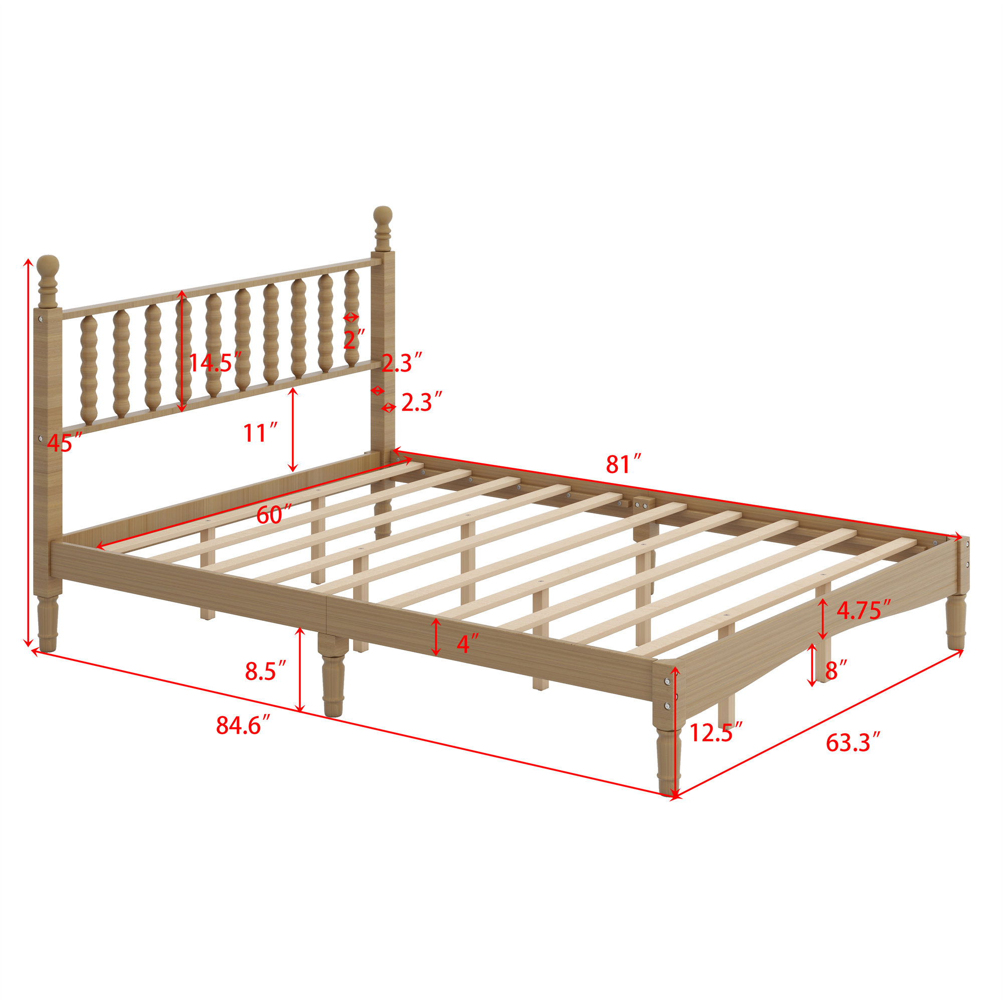 Bungalow Rose Wood Platform Bed With Gourd Shaped Headboard,Retro Style ...