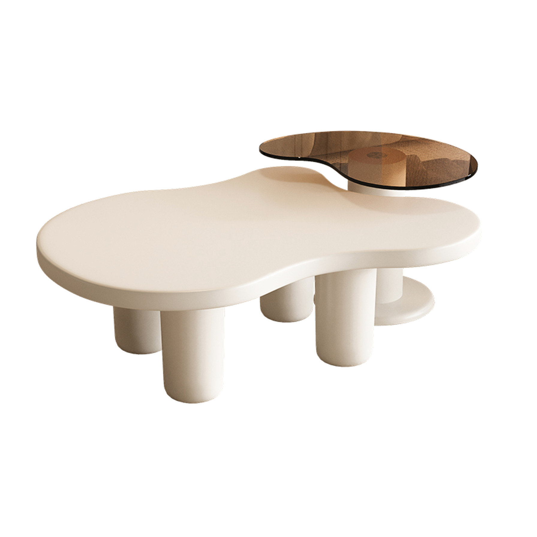 Ivy Bronx 2 Cream White Nesting Coffee Tables - Irregular Glass Top End ...