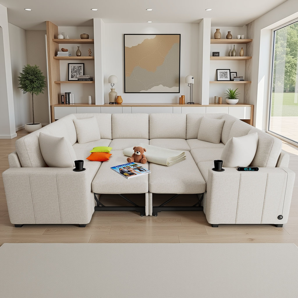 Latitude Run® 109" U-Shaped Convertible Sectional Sofa Bed - 6-Seater ...