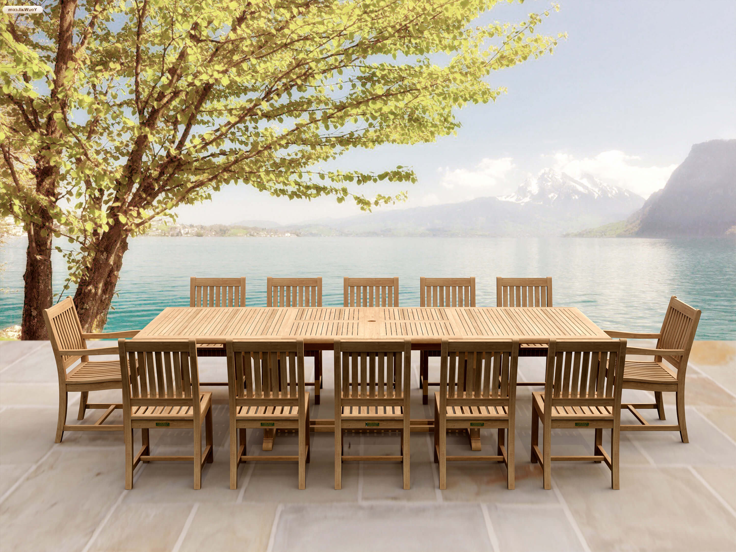 Anderson Teak Valencia 13 Piece Double Extension Table Set and Rialto ...