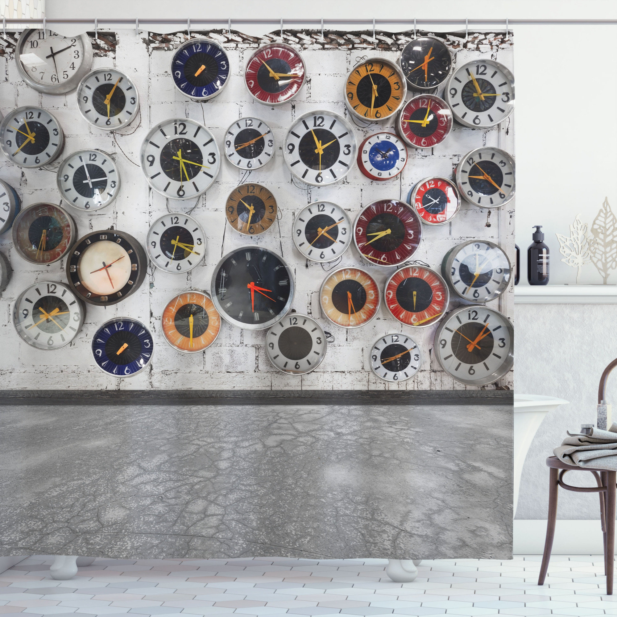 East Urban Home Clock Shower Curtain Set + Hooks | Wayfair