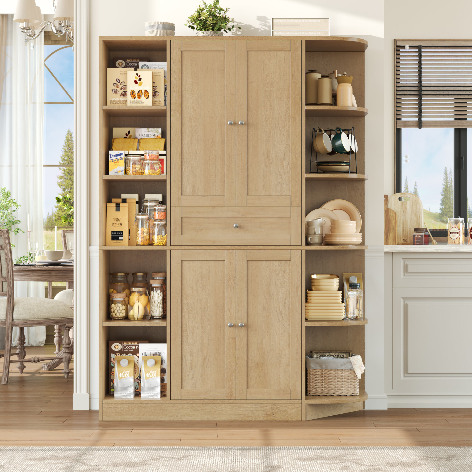 Ophelia & Co. 70.9'' H Kitchen Pantry With 10 Open Shelves & Center ...