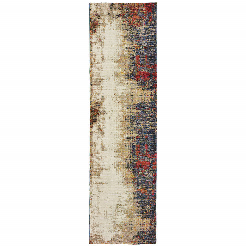 17 Stories 2' X 10' Blue And Ivory Abstract Power Loom Runner Rug | Wayfair