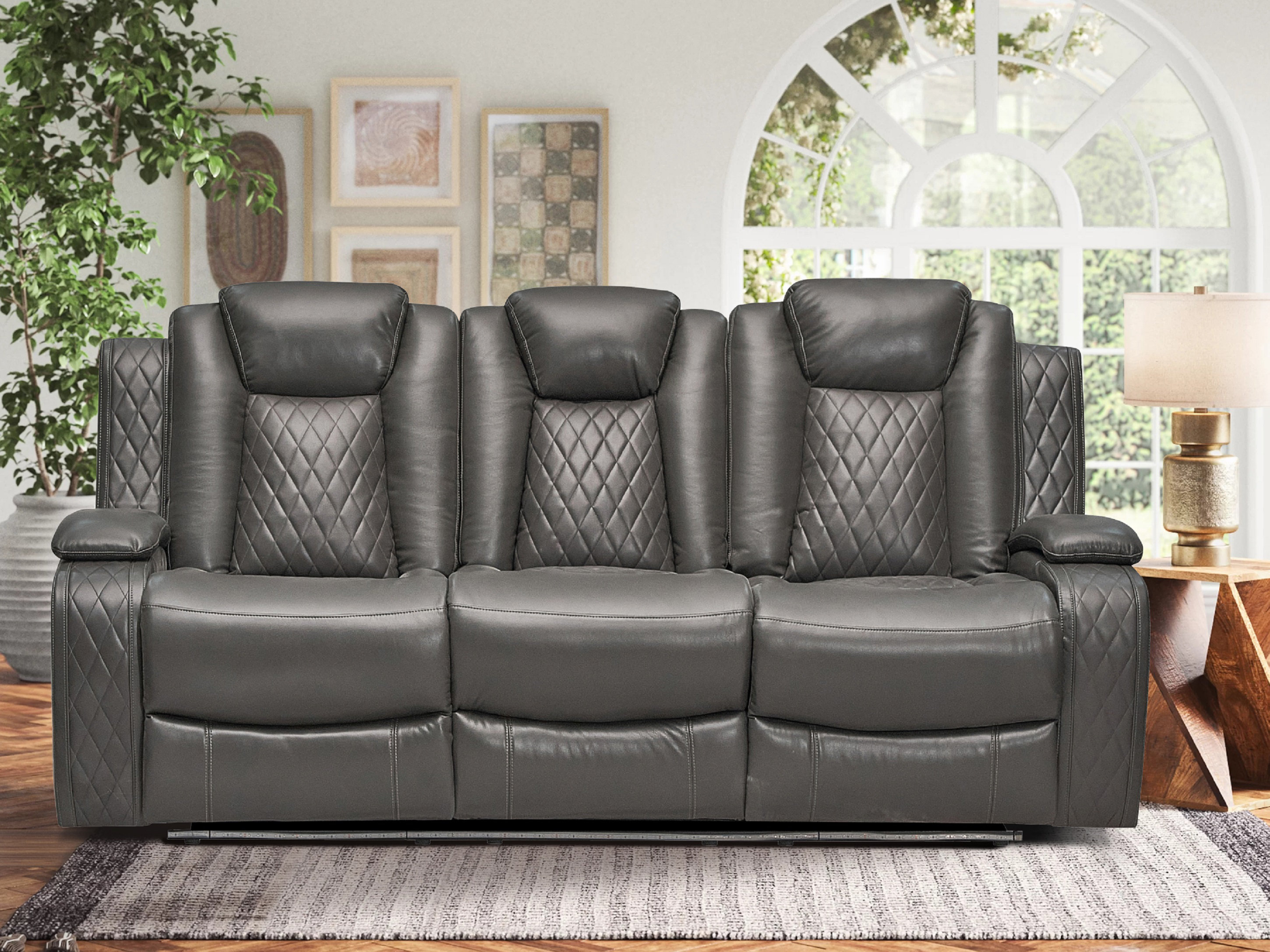 Ivy Bronx Nahin 84.6'' Faux Leather Pillow Top Arms Reclining Sofa ...